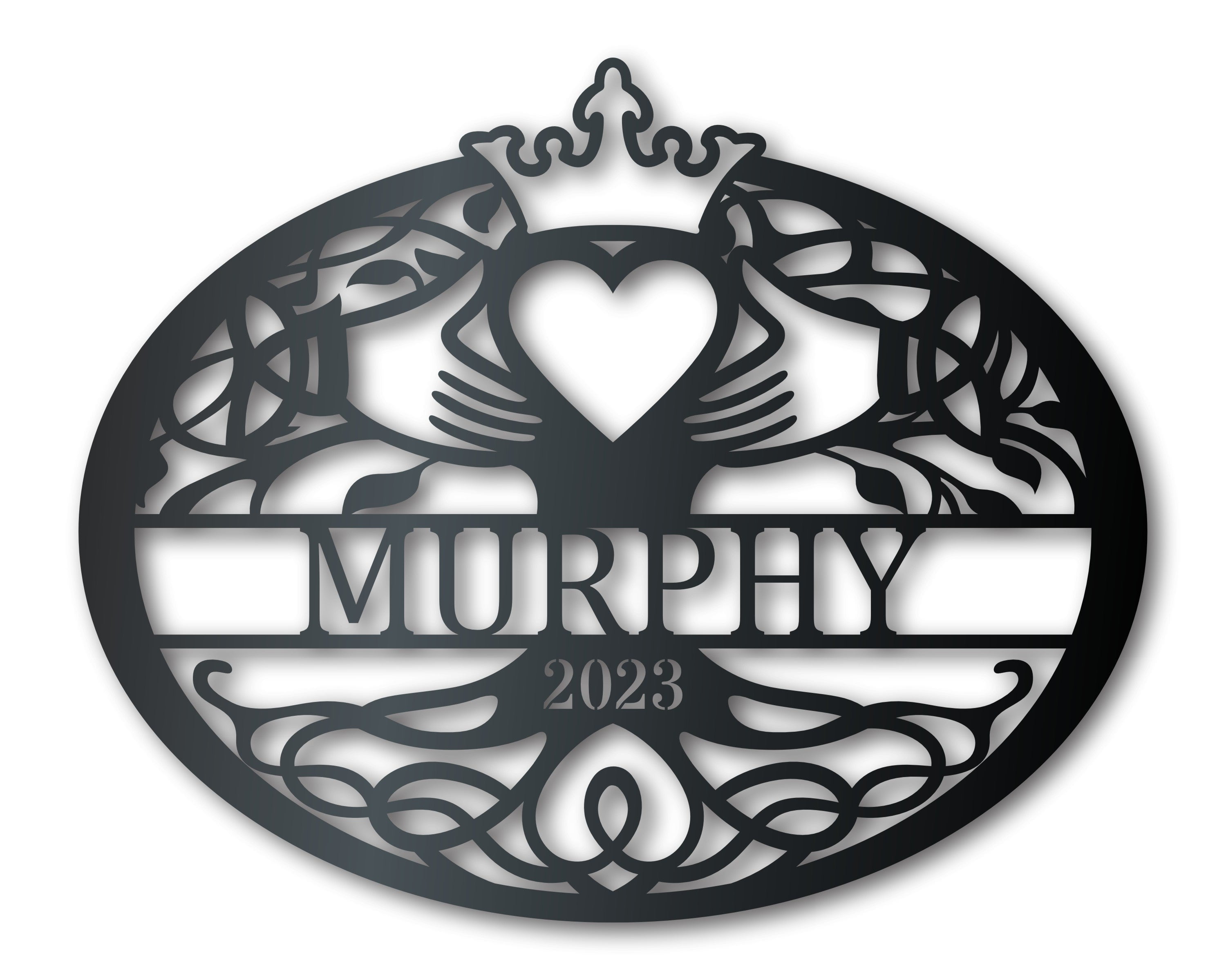 Metal Claddagh Family Monogram Wall Art - Metal Irish Family Sign - 14 ...