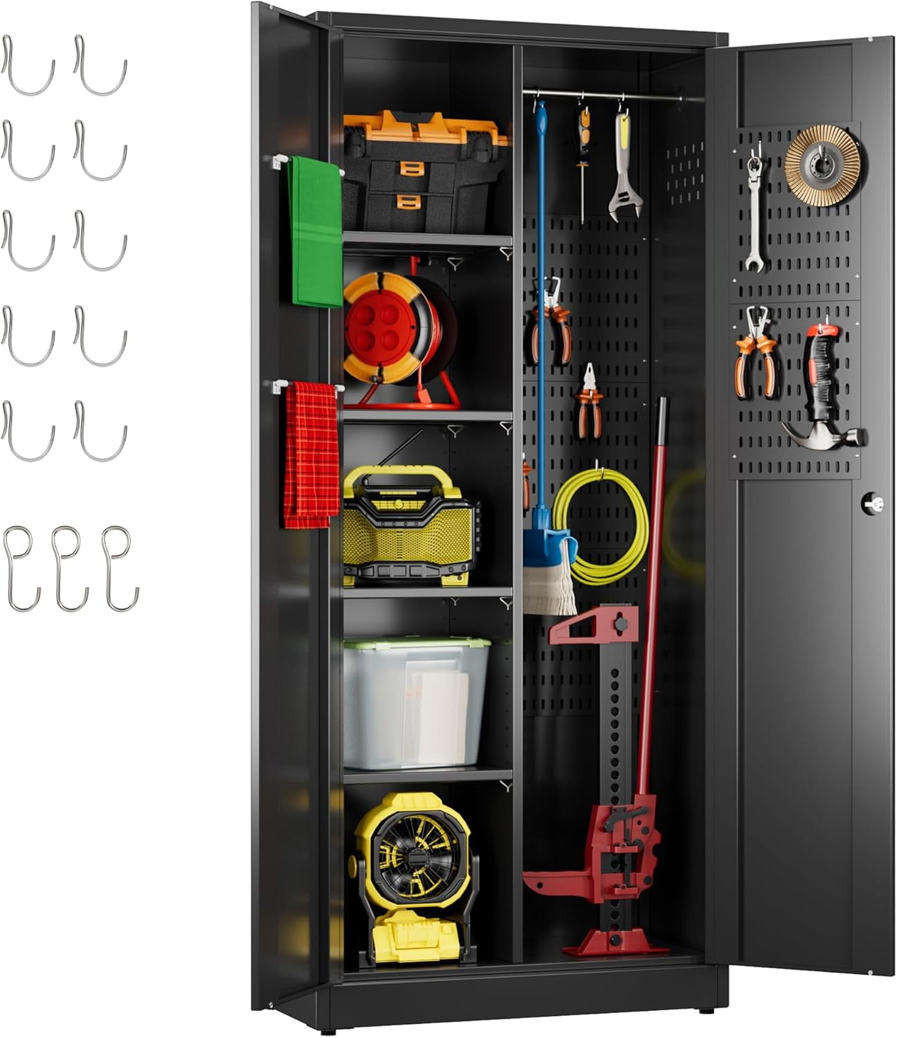 Metal Cleaning Tool Storage Cabinet with Lockable Door, 13 Hooks and ...