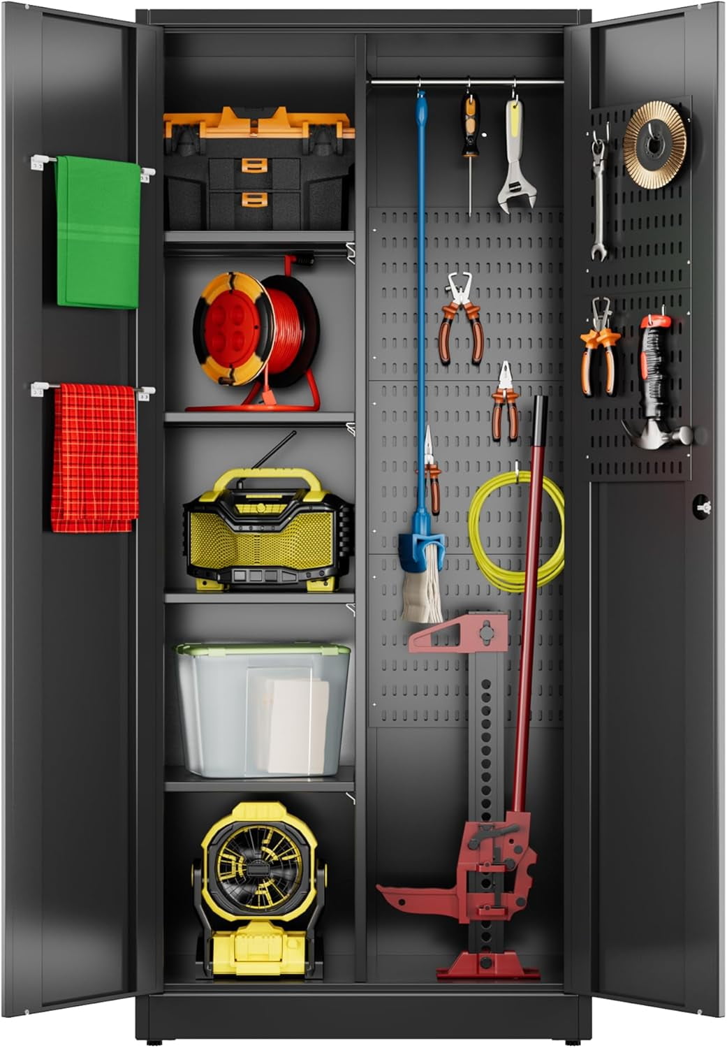 Metal Cleaning Tool Storage Cabinet with Lockable Door, 13 Hooks and ...