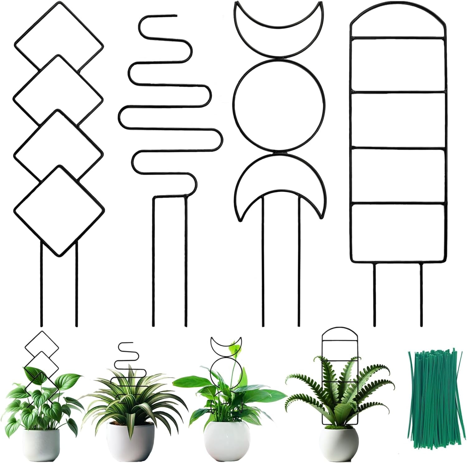 Metal Climbing Plant Trellis 4-Pack, Small Black Iron Trellises with ...