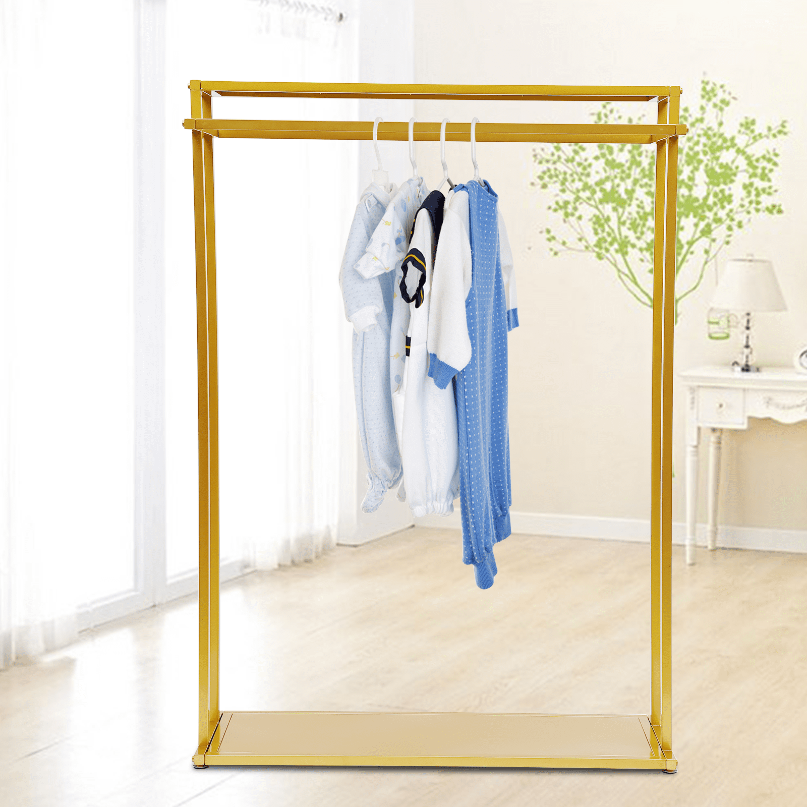 Metal Closet Garment Storage Rack Standalone Hanger Double Rod Rugged ...