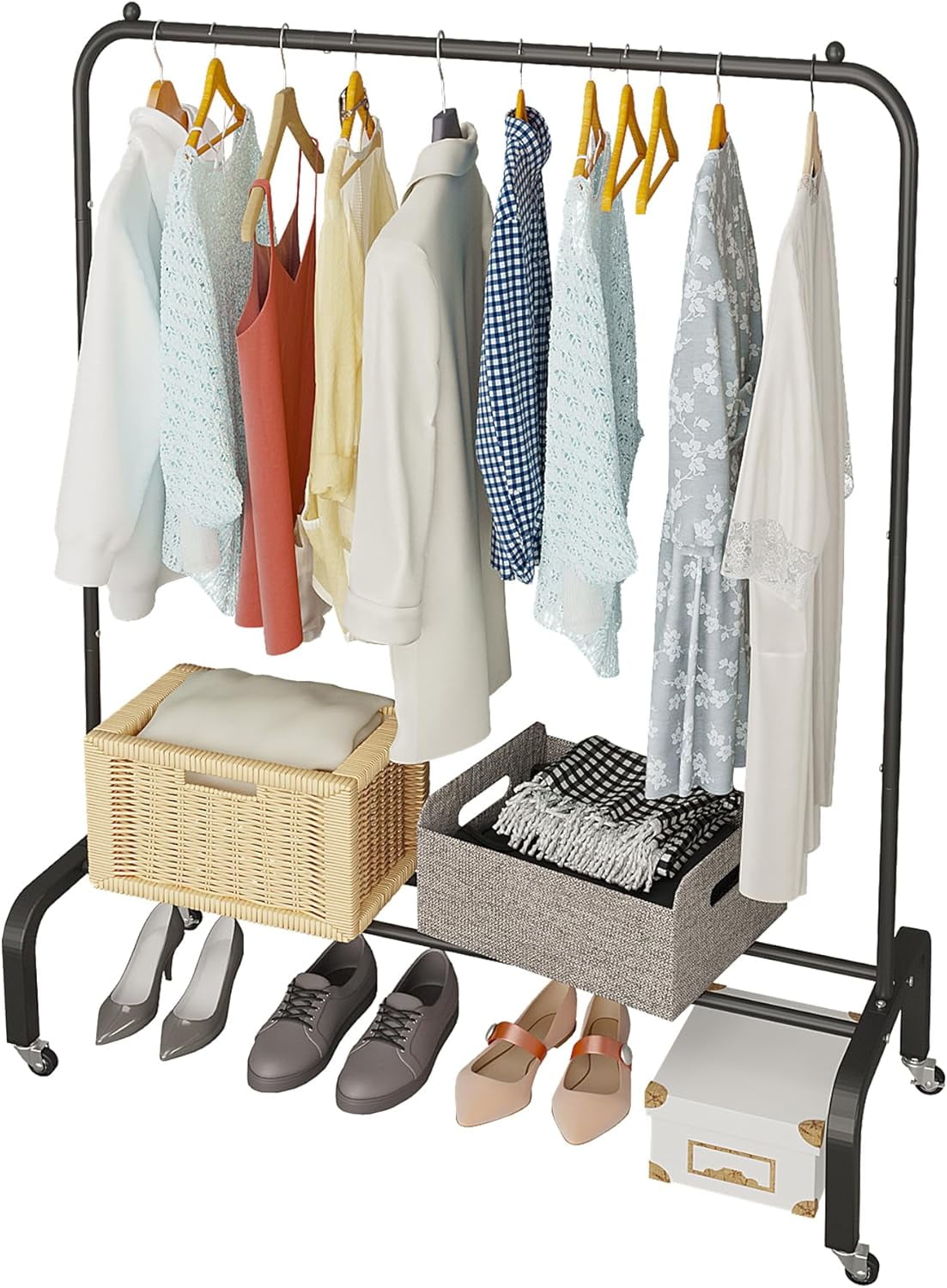 Metal Clothing Rack with Wheels, 43.3 Inches Rolling Clothes Garment ...