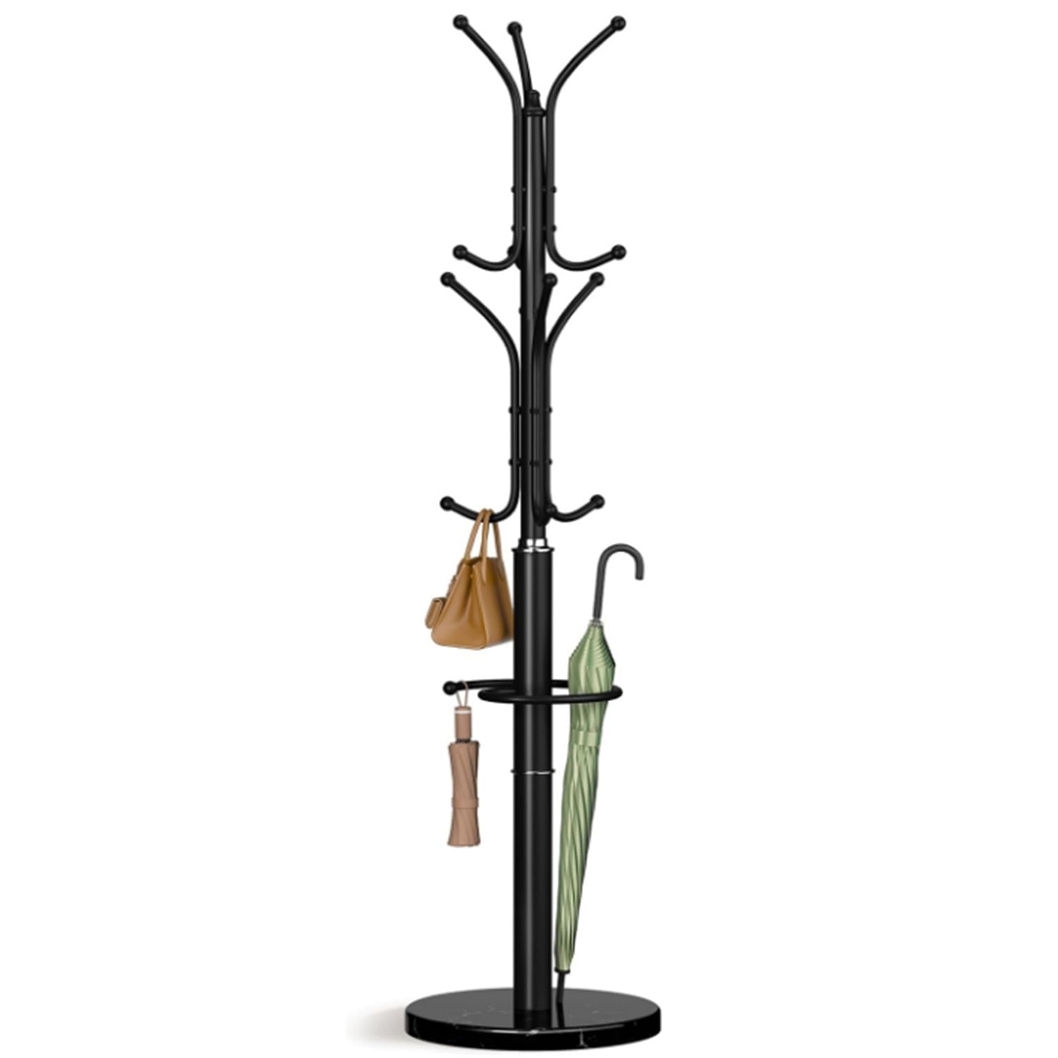 Metal Coat Rack Freestanding with Marble Base, Coat Tree with 12 Hooks ...