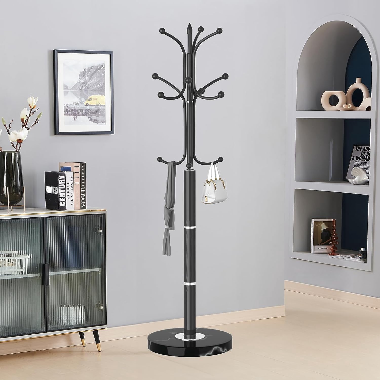 Metal Coat Rack Freestanding, Sturdy Coat Rack Stand with Natural ...