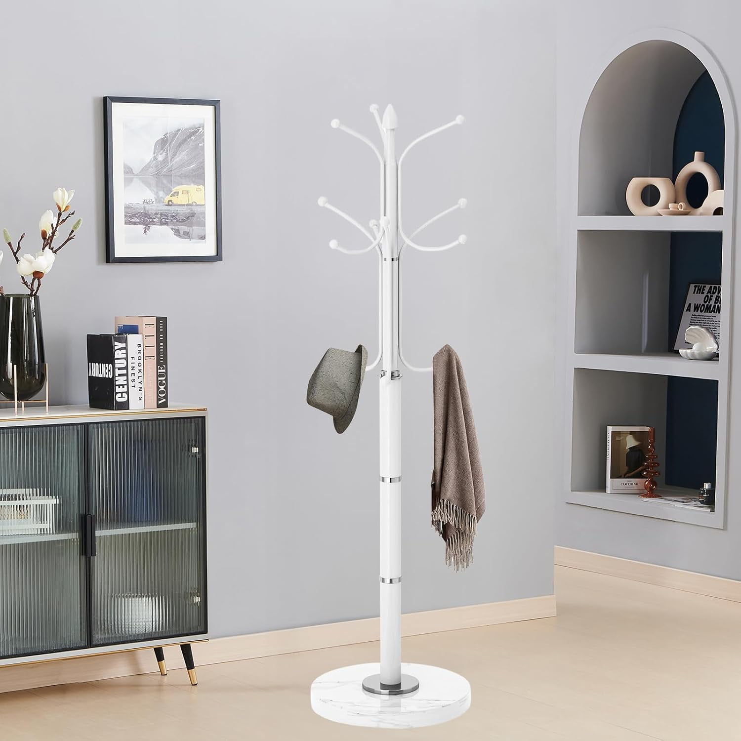 Metal Coat Rack Freestanding, Sturdy Coat Rack Stand with Natural ...
