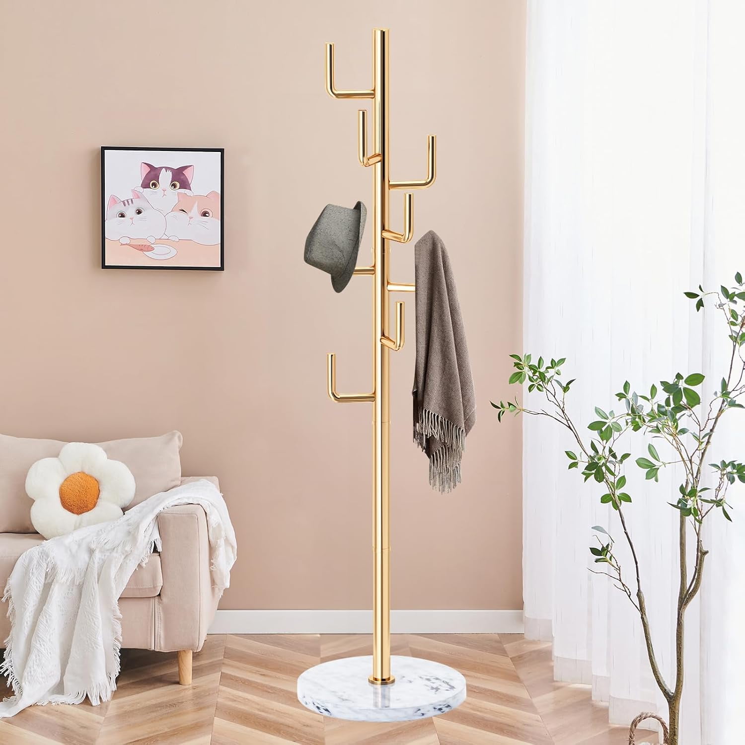 Metal Coat Rack Stand, Modern Coat Rack Freestanding with Natural ...