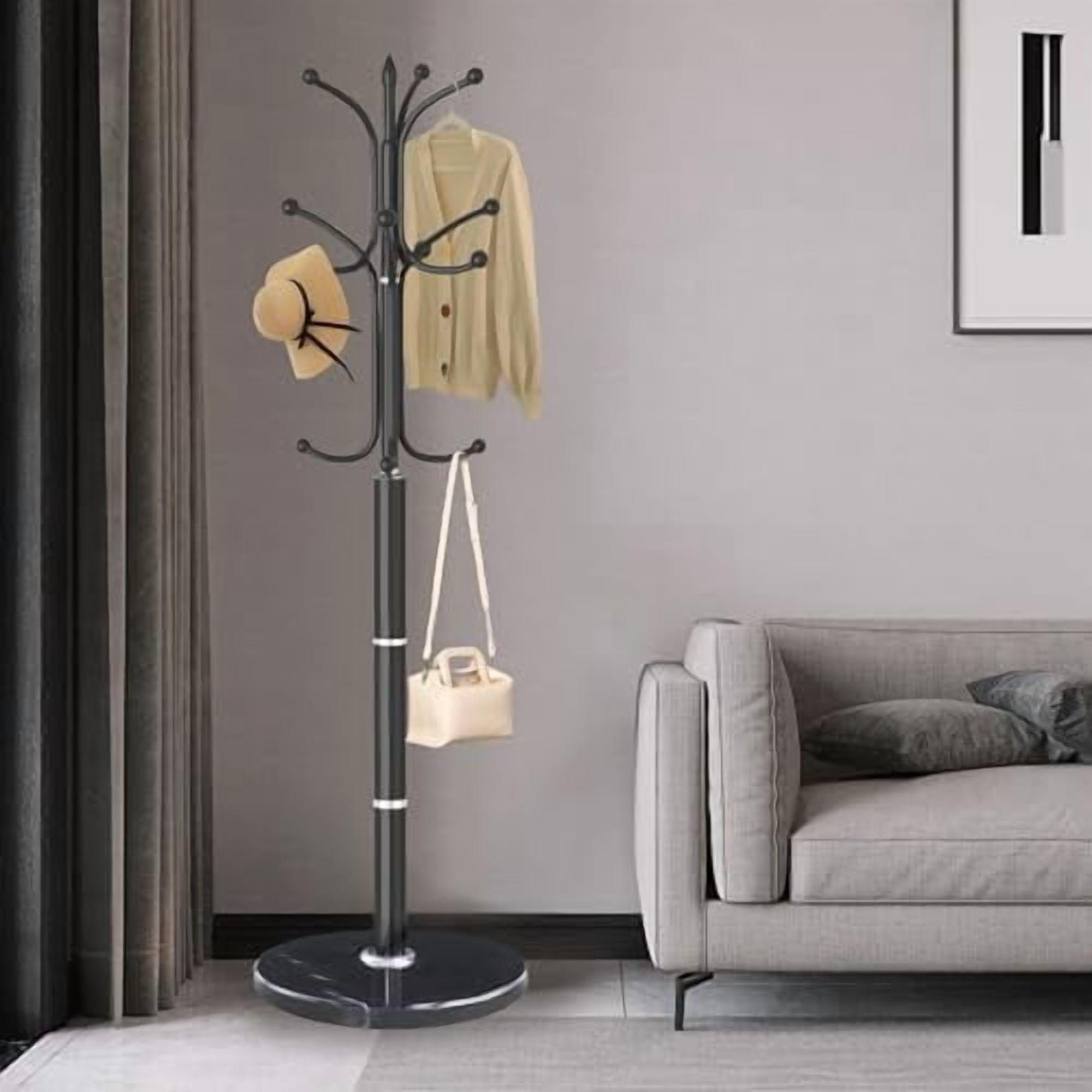 Metal Coat Rack Stand, Modern Freestanding Coat Rack with Natural ...