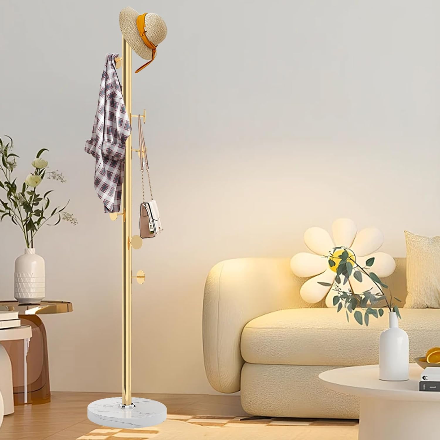 Metal Coat Rack Stand, Modern Freestanding Coat Rack with Natural ...