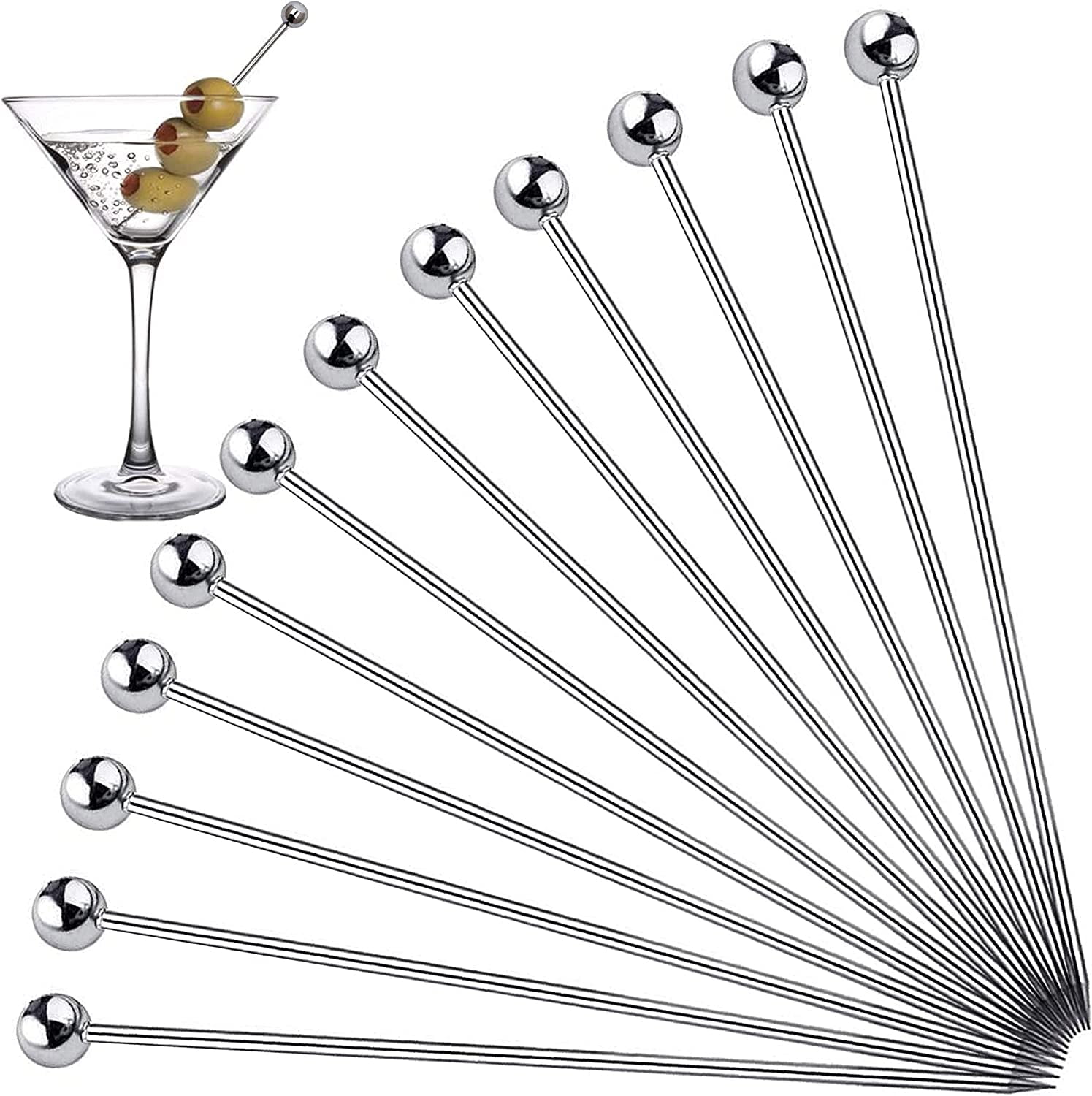 Metal Cocktail Picks for Drinks Stainless Steel，4 Inches Martini Olive ...