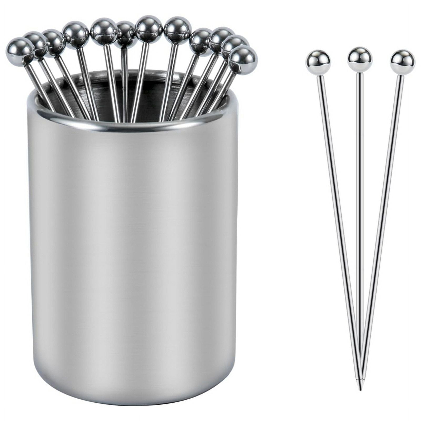 Metal Cocktail Picks Holder Set, 12 Cocktail Toothpicks Reusable ...