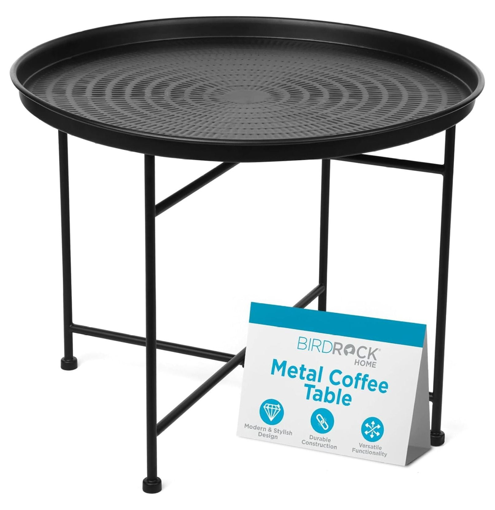 Metal Coffee Table Small Black Side Table Circle Accent Table for ...