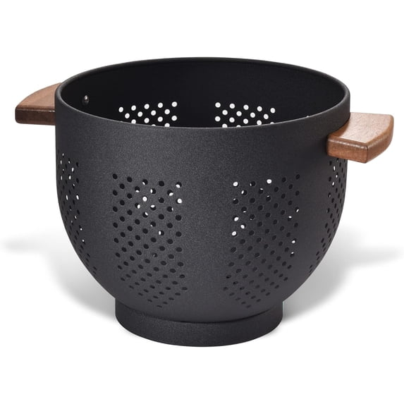 Metal Colander with Wood Handle and Stable Base, Powder Coated Steel ...