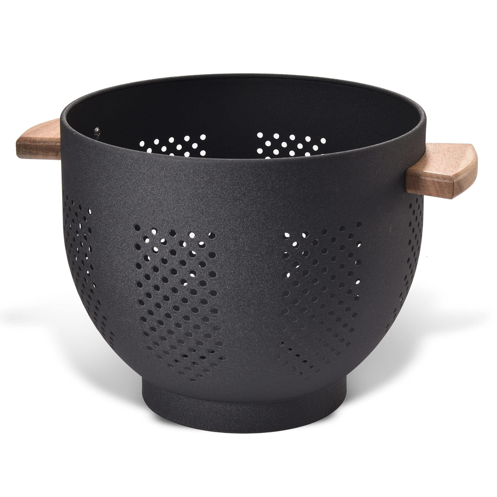 Metal Colander with Wood Handle and Stable Base, Powder Coated Steel ...