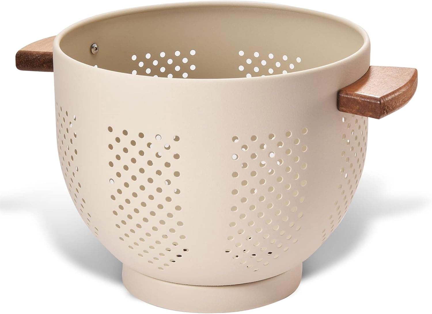 Metal Colander with Wood Handle and Stable Base, Powder Coated Steel ...