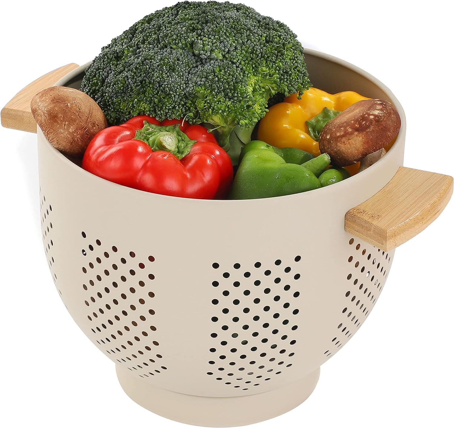 Metal Colander with Wood Handle, 5.5 Quart Powder Coated Steel Large ...