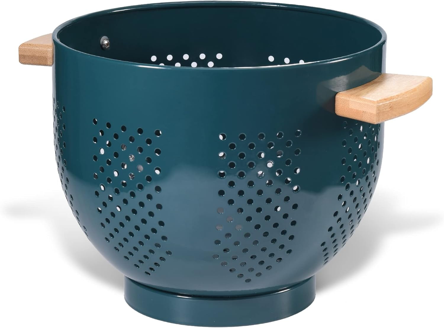 Metal Colander with Wood Handle, Powder Coated Steel Large Kitchen ...