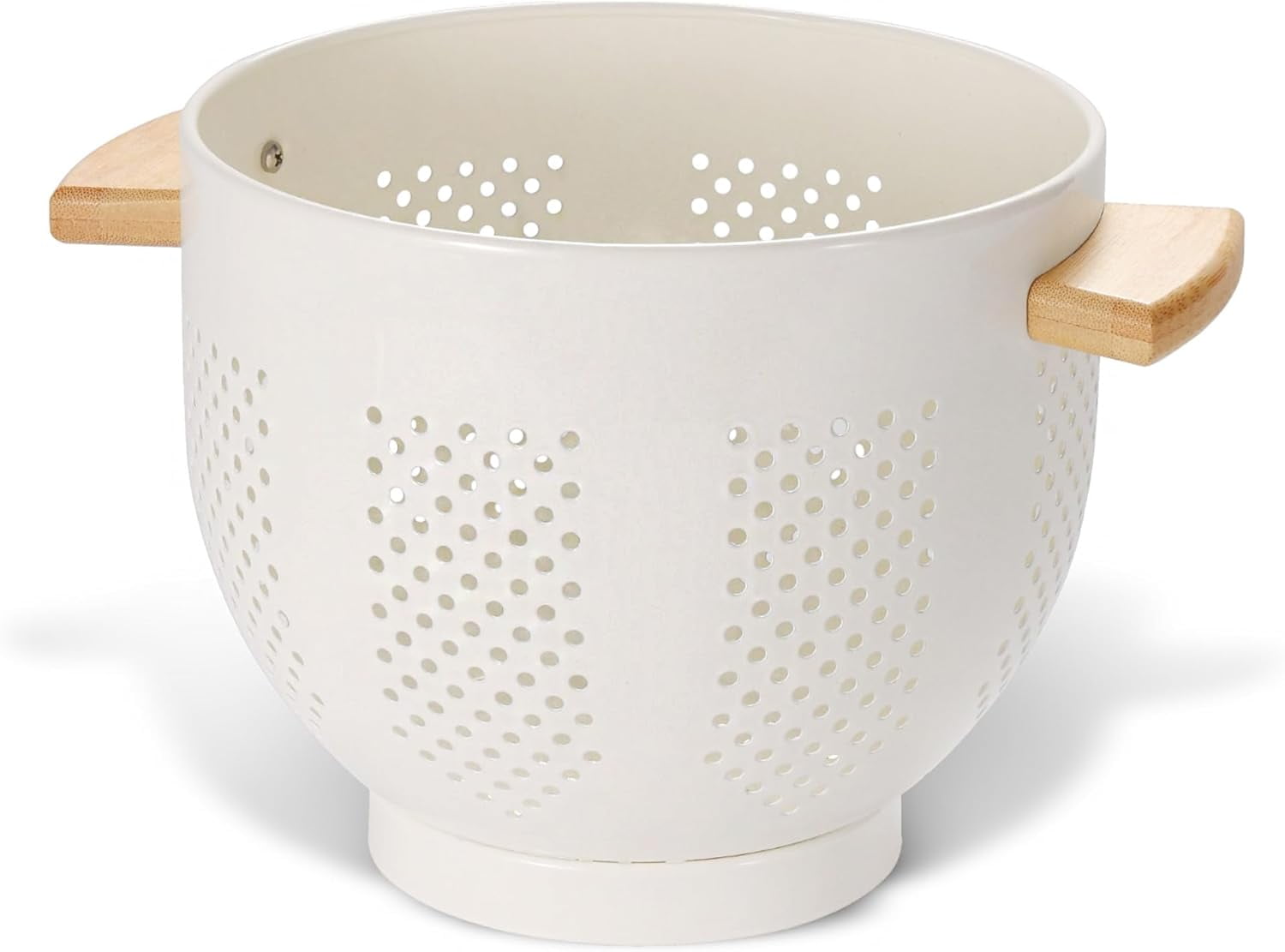 Metal Colander with Wood Handle and Stable Base, Powder Coated Steel ...