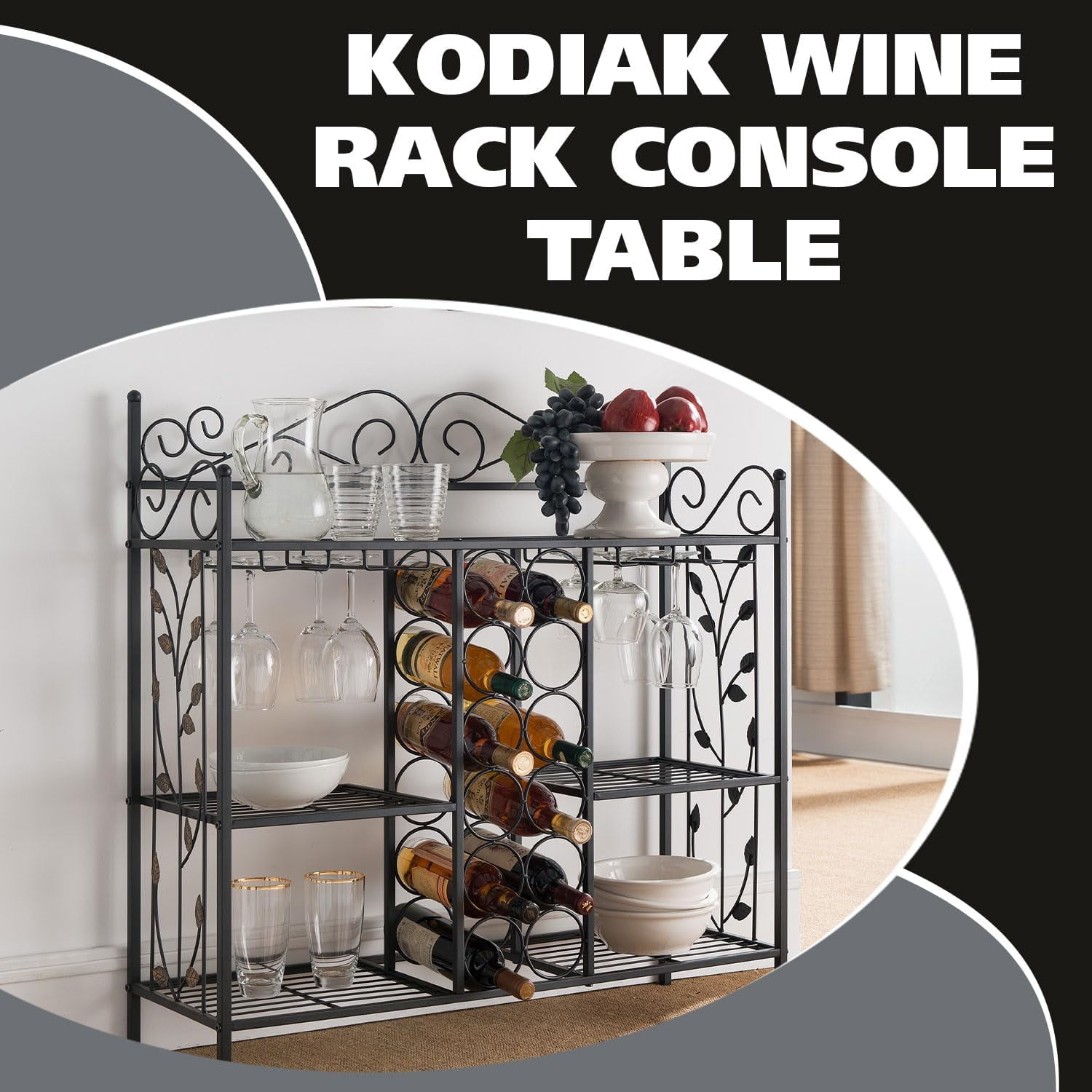 - Metal Console Table Wine Rack, Liquor Bar Cabinet with Glass Holder ...
