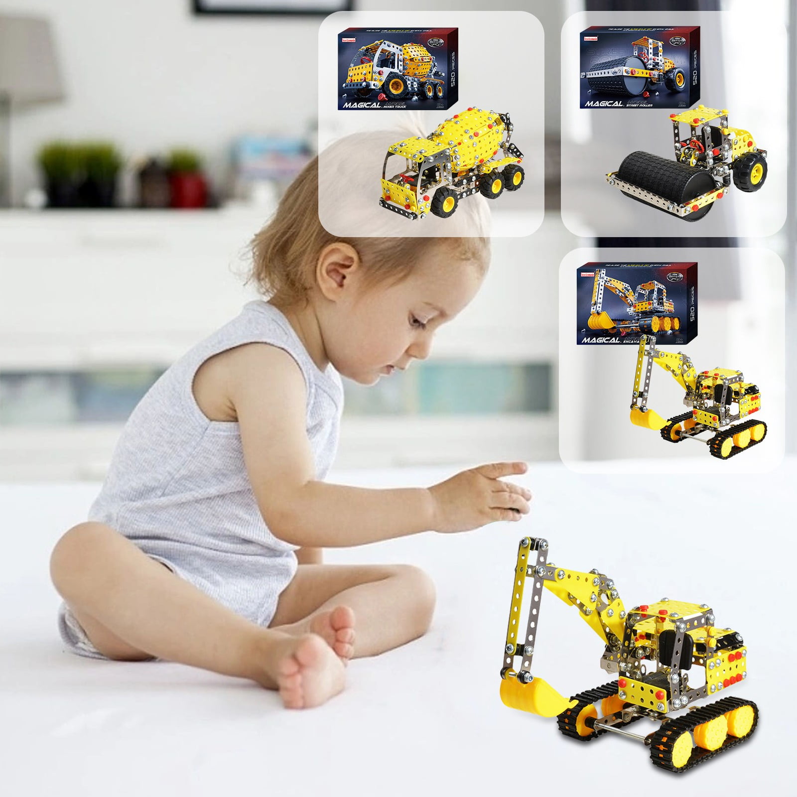 Metal Construction Truck Excavator Assembly Toy Set | Disassemblable ...