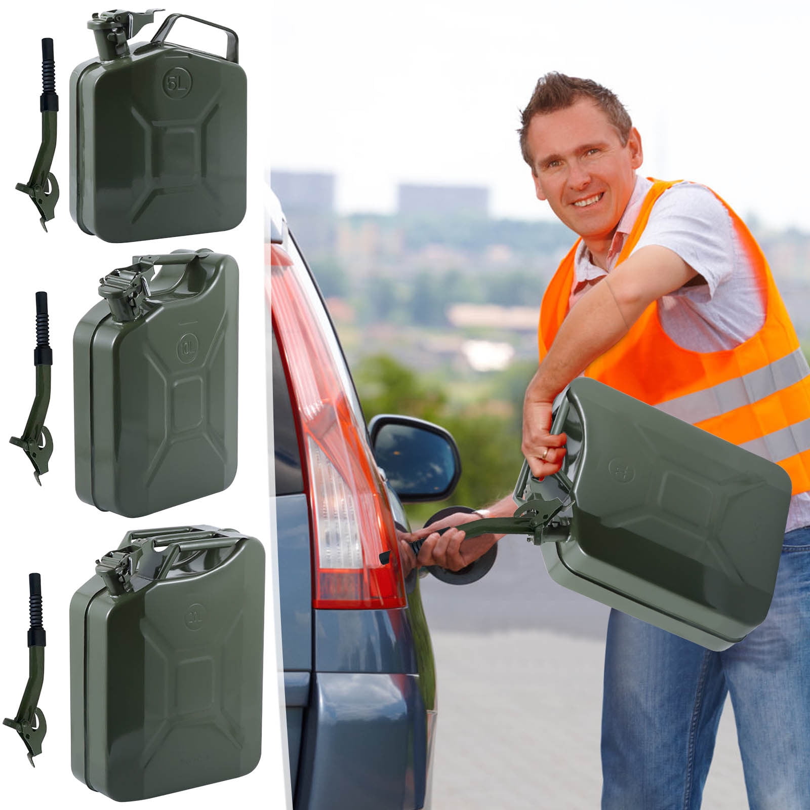 Metal Container with Spout and Handle, Portable Press-Cap Oil Can With ...