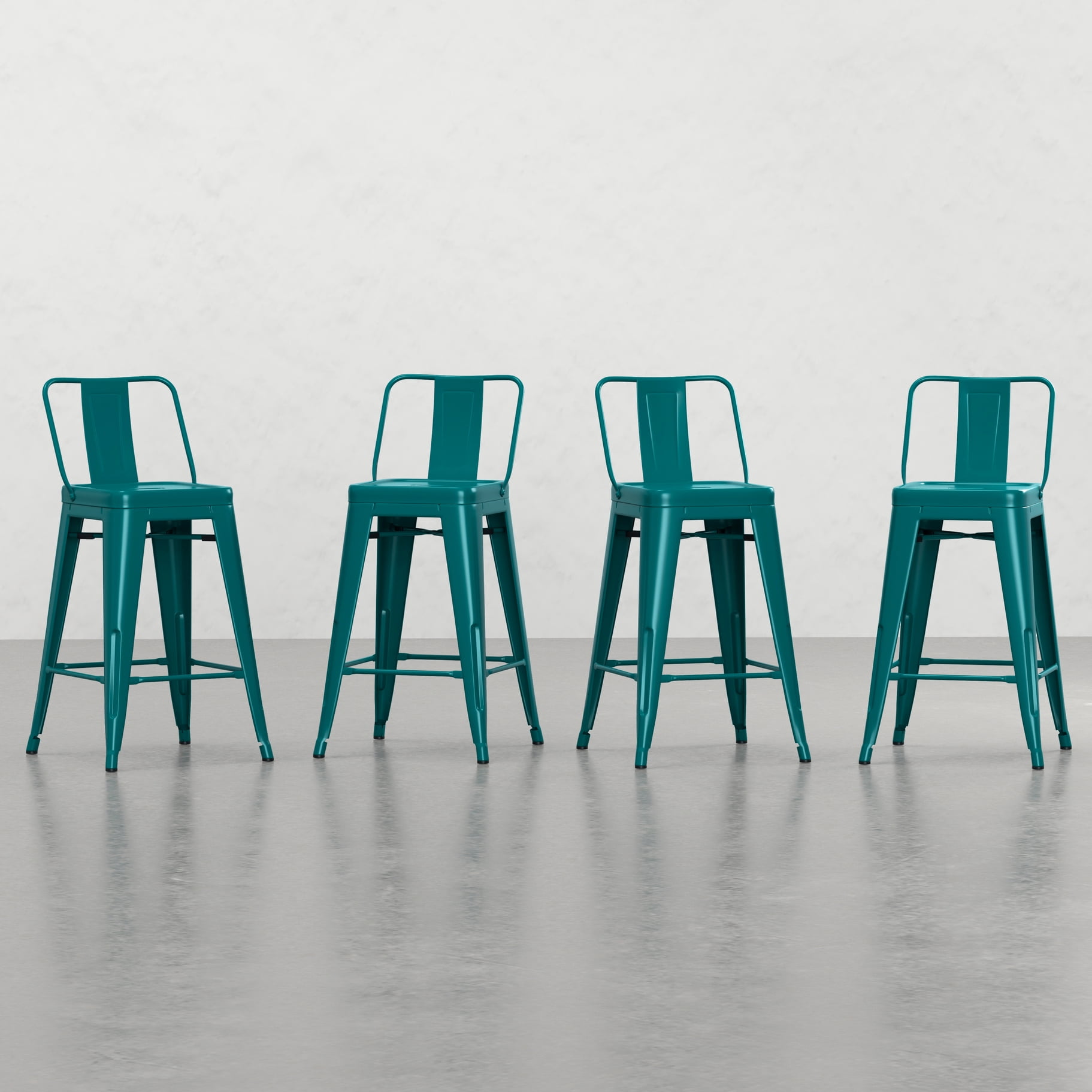 Metal Counter Height Stools (4) - Modern Industrial With Stable Curved ...