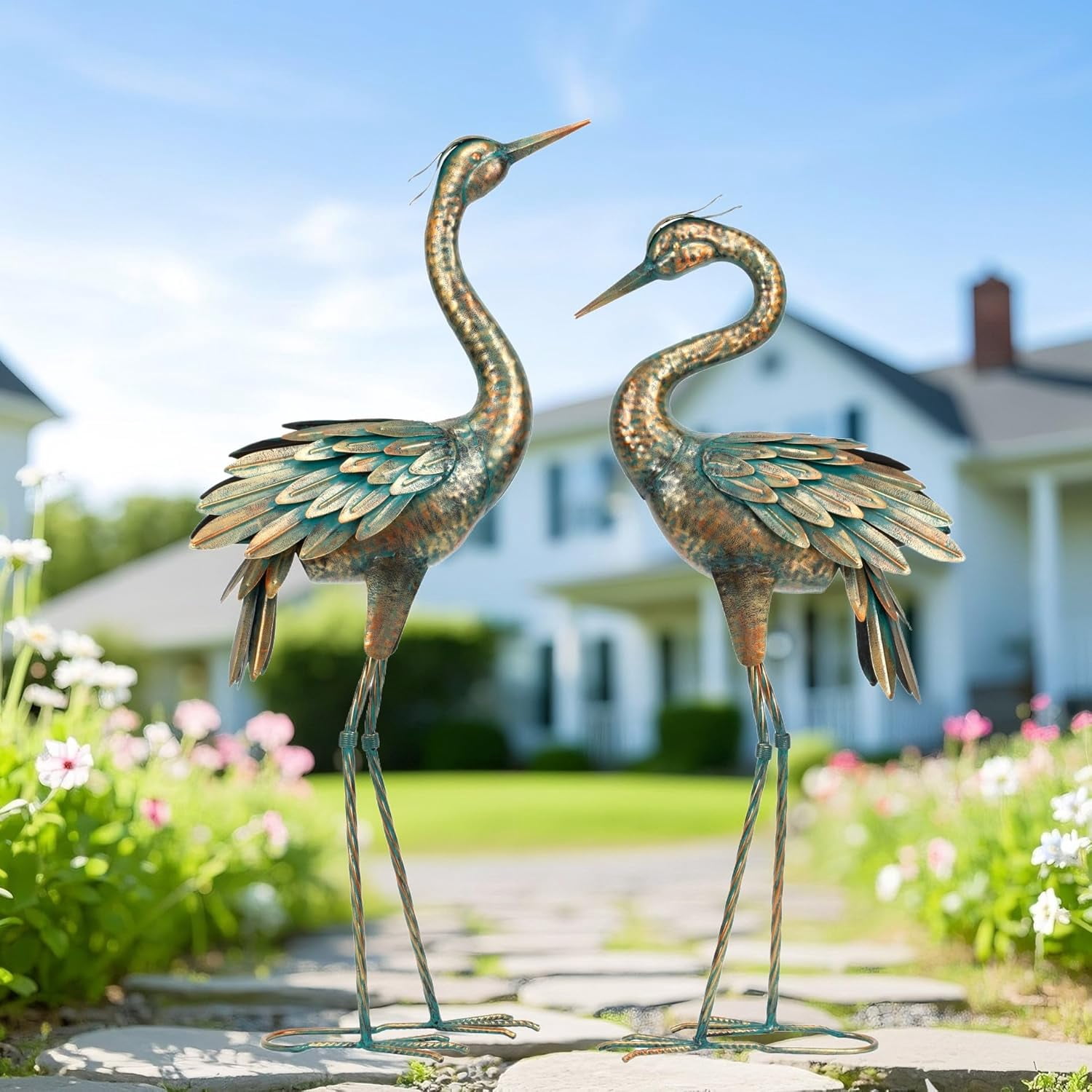 Metal Crane Garden Statue, Garden Sculptures & Statues, Bronze Crane ...