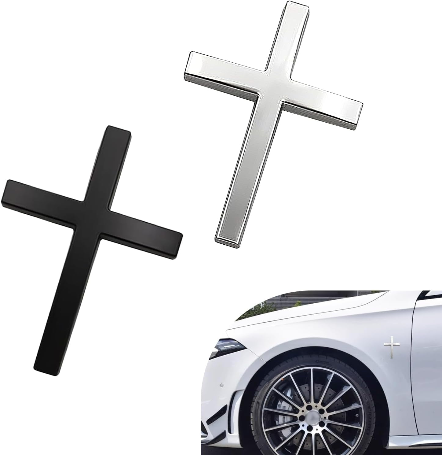 Metal Cross Badge Decal, 2.5"×1.8" Alloy 3D Cross Auto Decal, Self ...