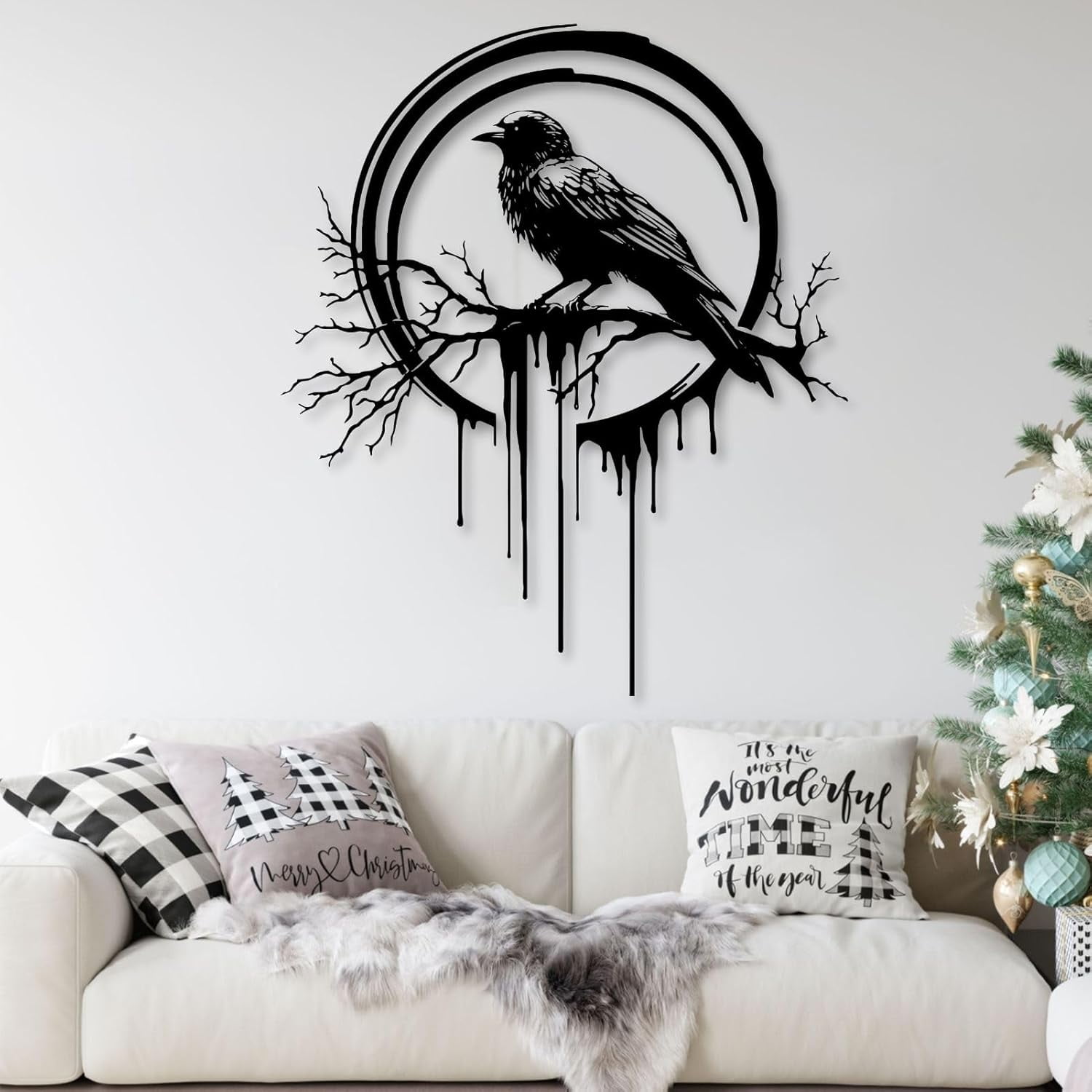 Metal Crow Wall Art, Crow Wall Decor, Metal Tree Branch Wall Decor ...