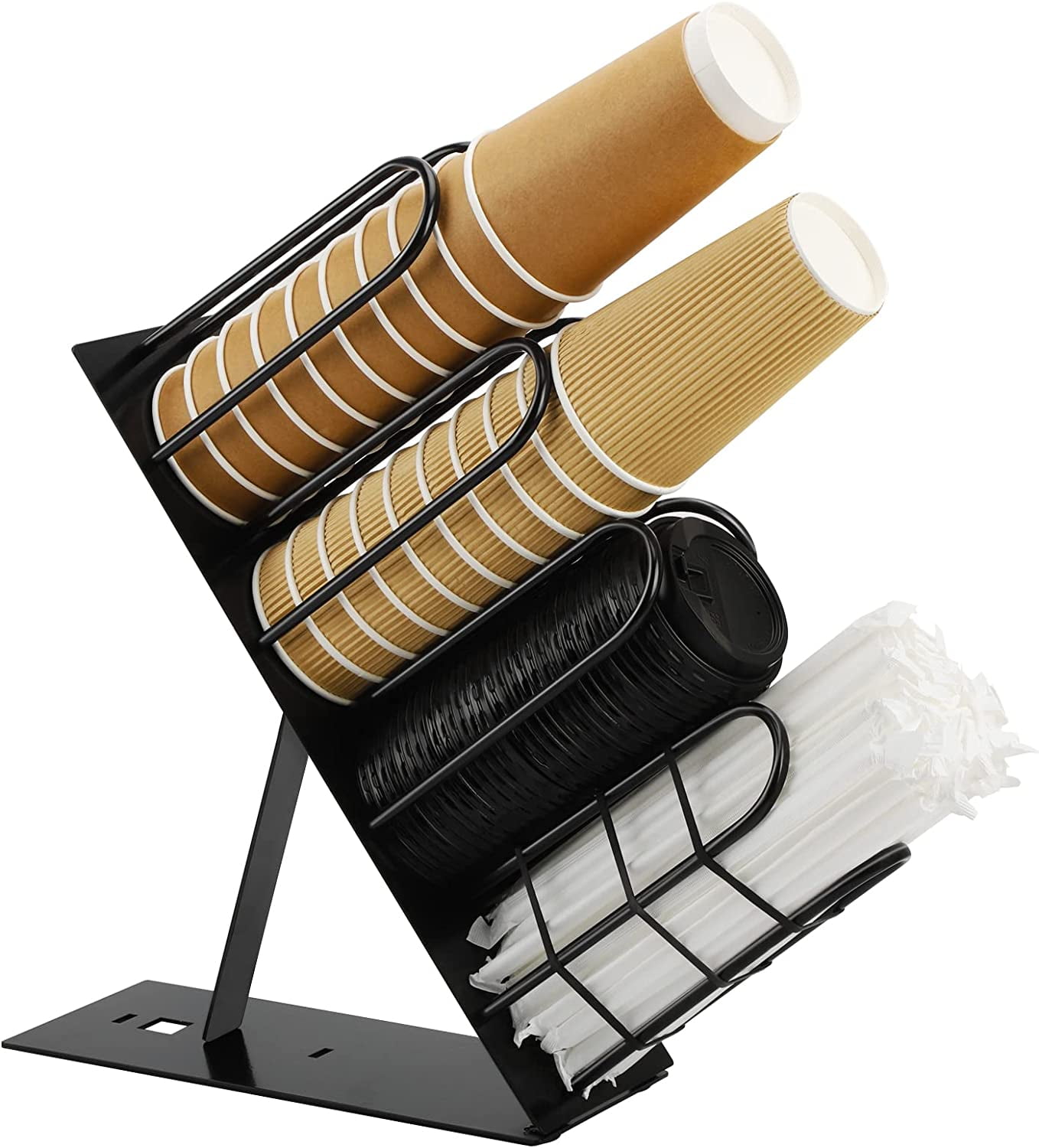 Metal Cup and Lid Holder, 4 Compartment Coffee Cup Dispenser, Black ...