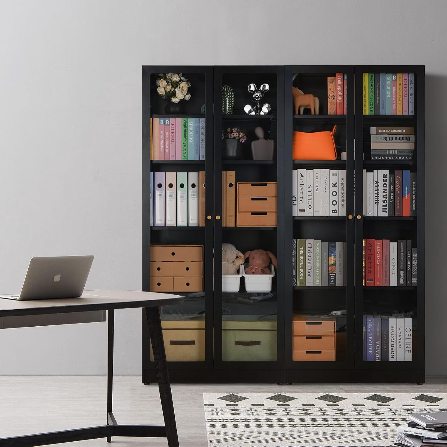 Metal Curio Cabinets, Modern Bookcase with Acrylic Door and Adjustable ...