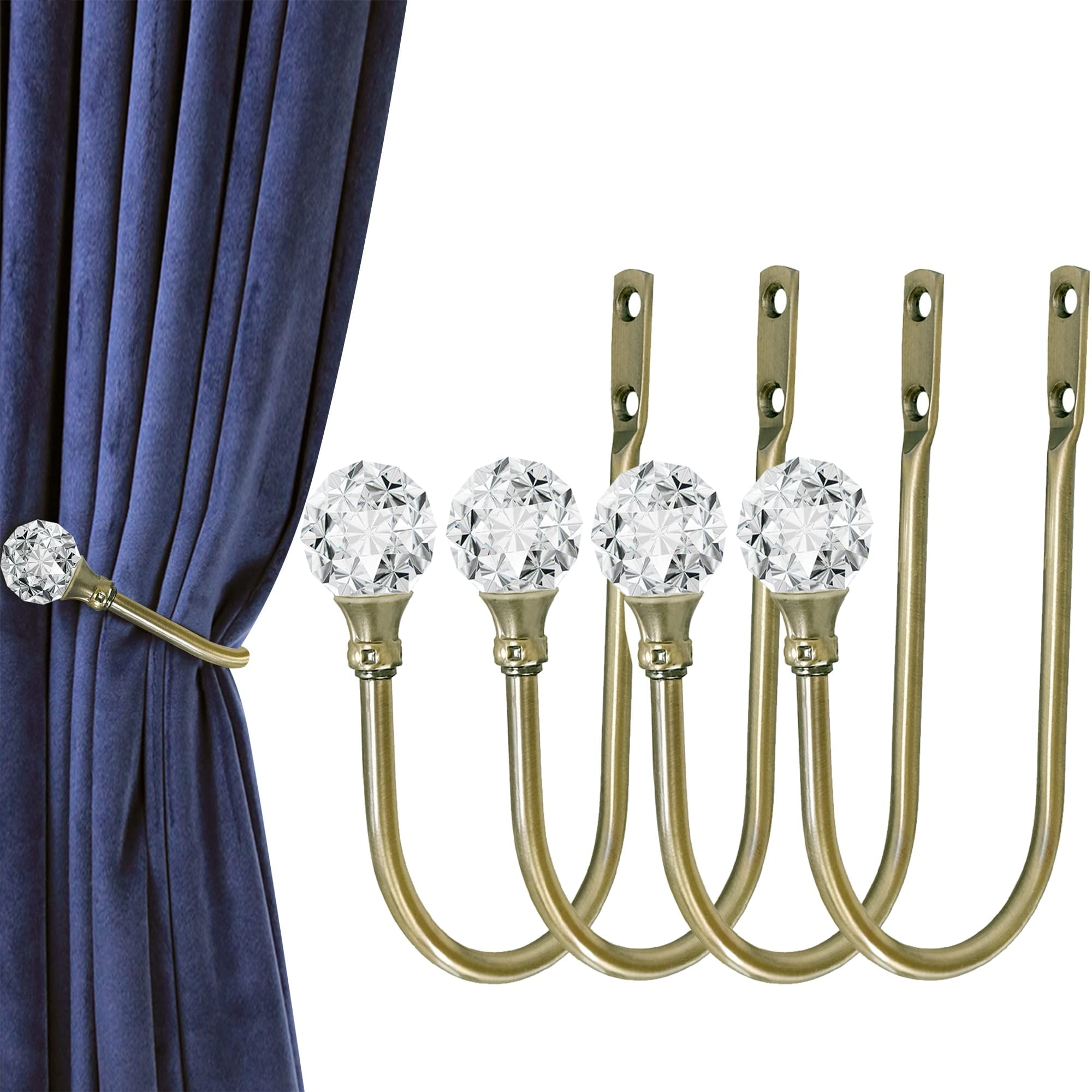Metal Curtain Holdback with Crystal Ball, 4Pcs Wall Mounted Drapery ...