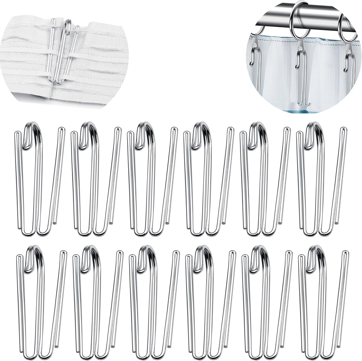 Metal Curtain Hooks Pinch Pleat Header Tape Pins Heavy Duty Deep Prong ...