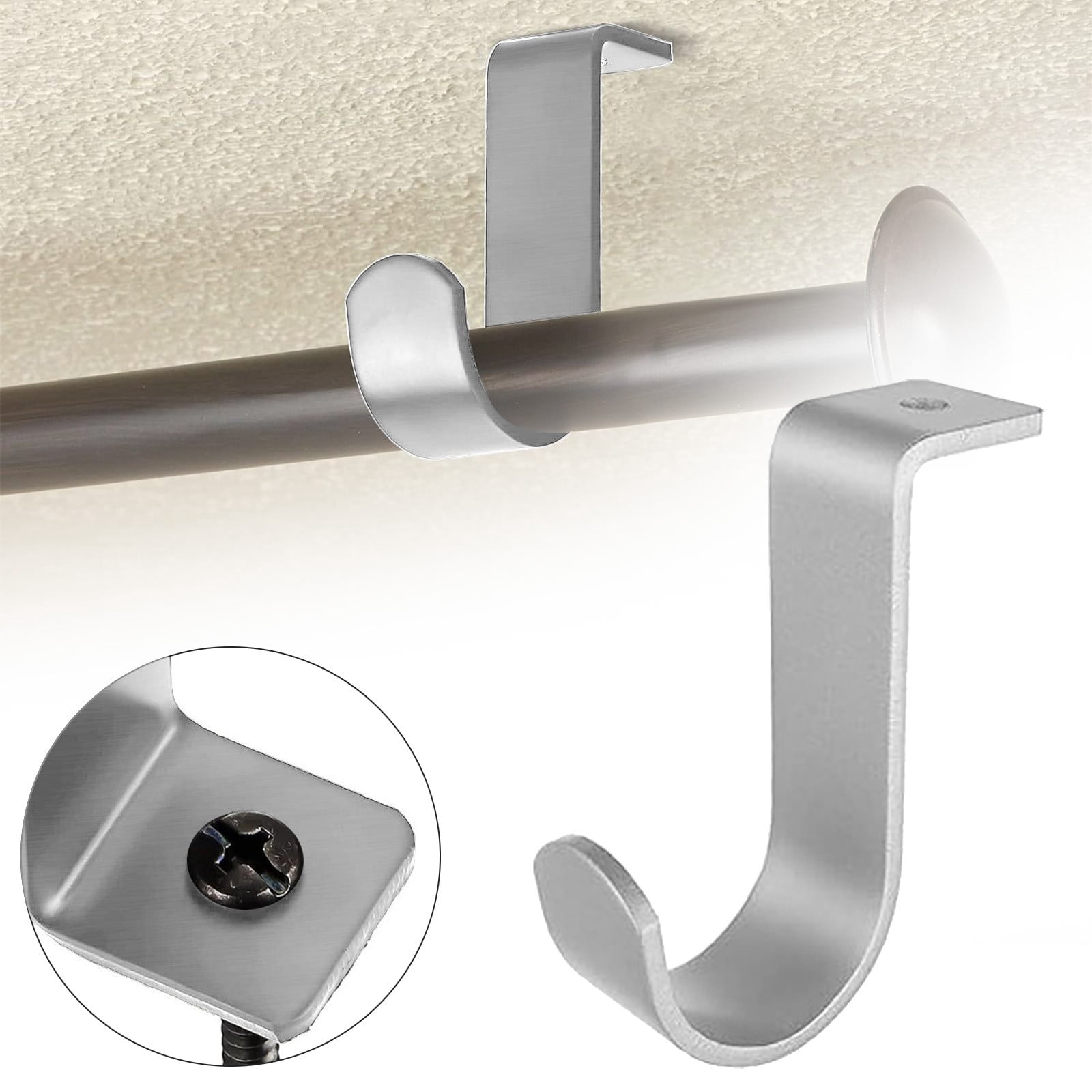 Metal Curtain Rod Bracket, Silver Heavy Duty Metal U Hook, Wall Mount ...
