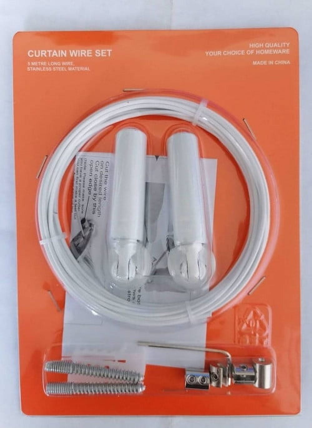 15ft Decorative White Metal Curtain Wire Rod Set with Hardware for ...
