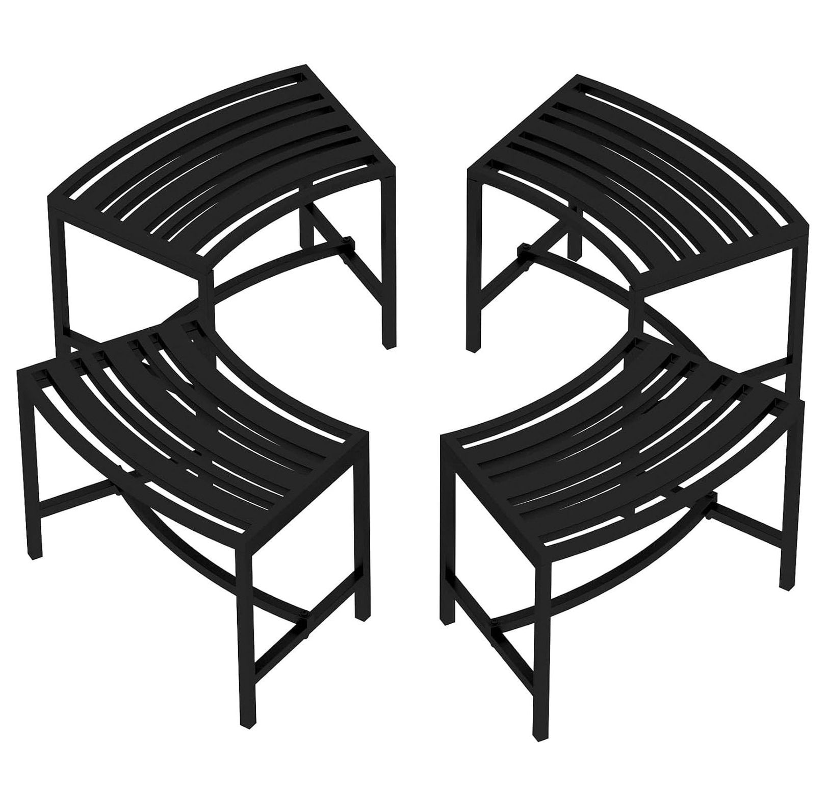 Metal Curved Bench Set of 4, Outdoor Seating, Steel Backless Outside ...