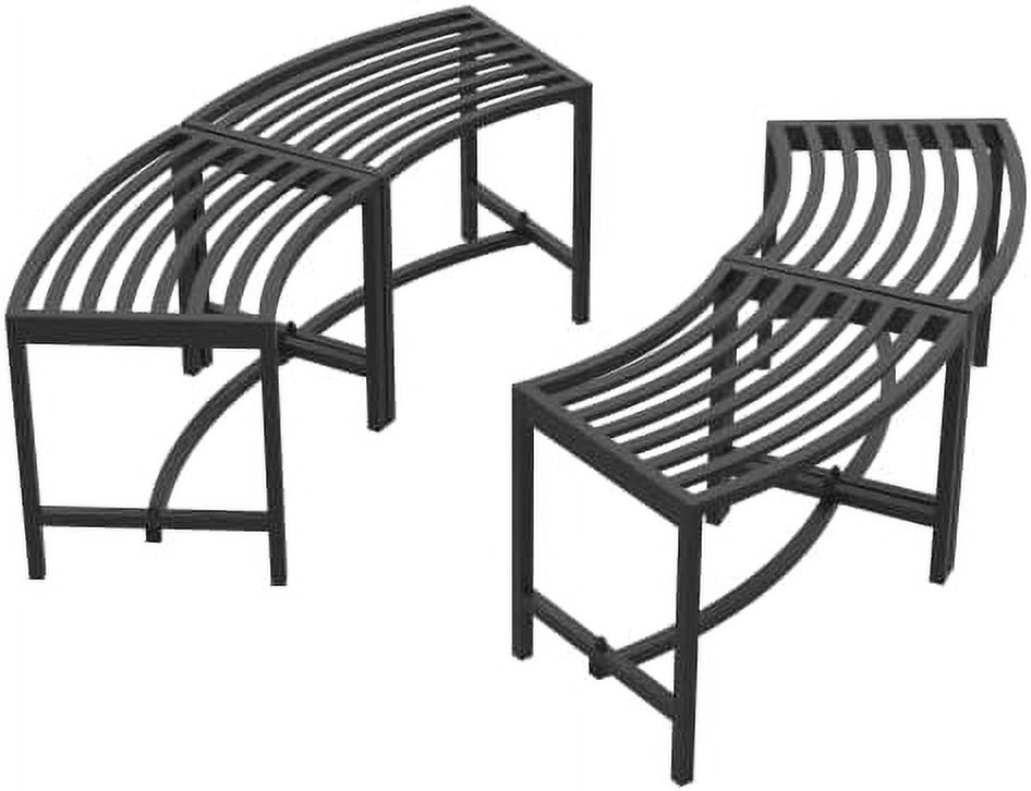 Metal Curved Fire Pit Bench Set of 4, Outdoor Fire Pit Seating, Coated ...