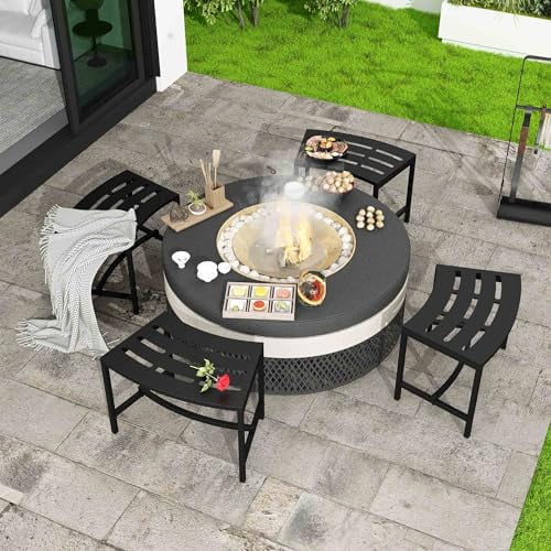 Metal Curved Fire Pit Set of 4, Outdoor Fire Pit Seating, Steel ...