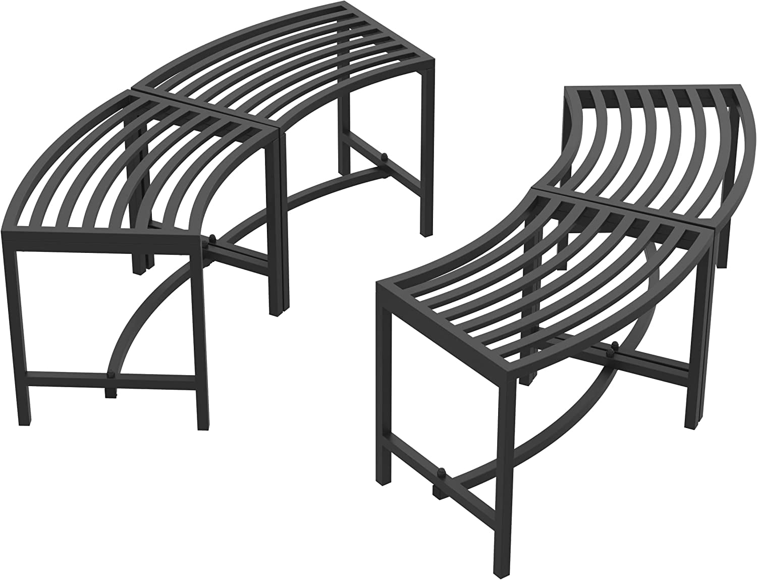Metal Curved Fire Pit Set of 4, Outdoor Fire Pit Seating, Coated Black ...