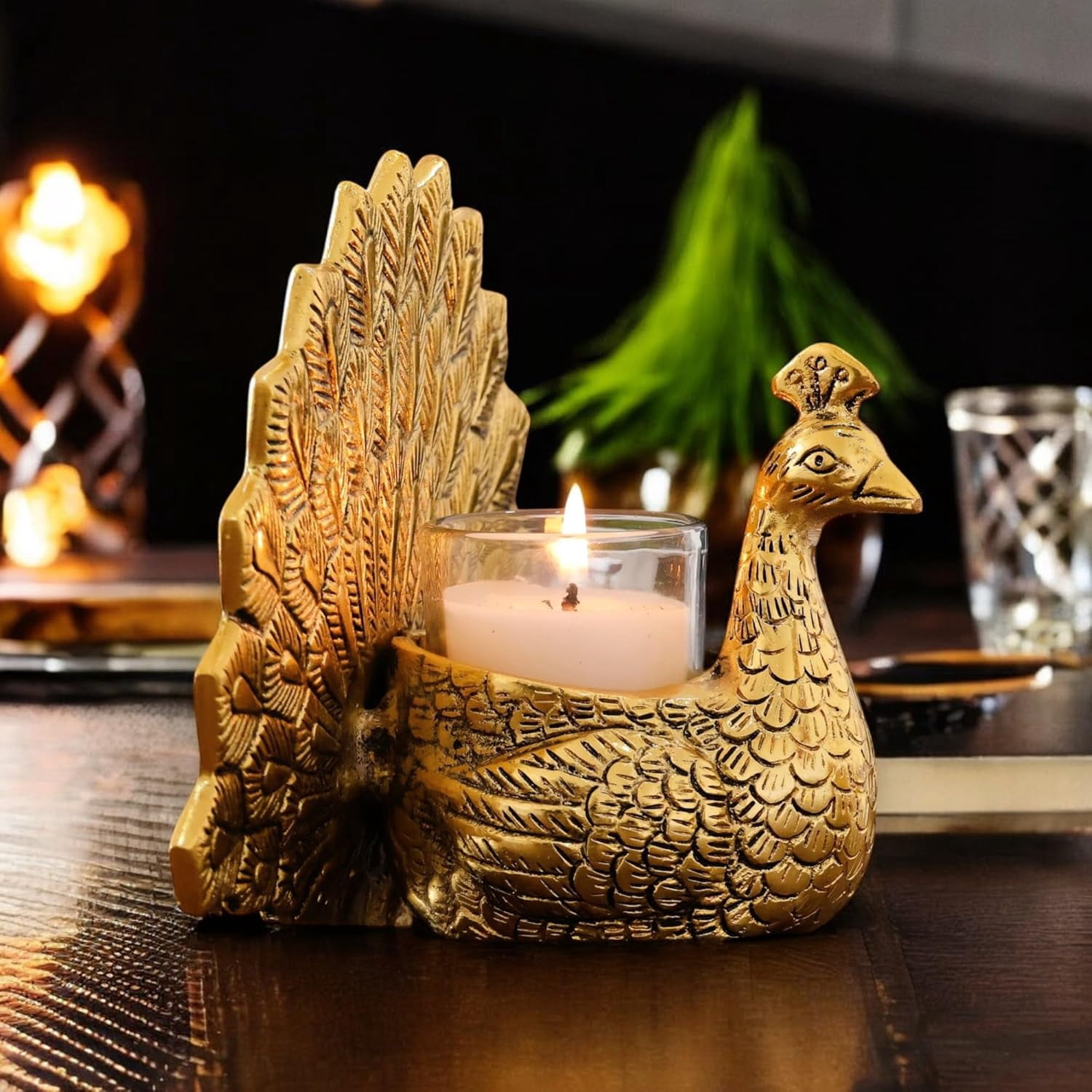 Metal Dancing Peacock Candle Holder Vastu Figurine for Good Luck and ...