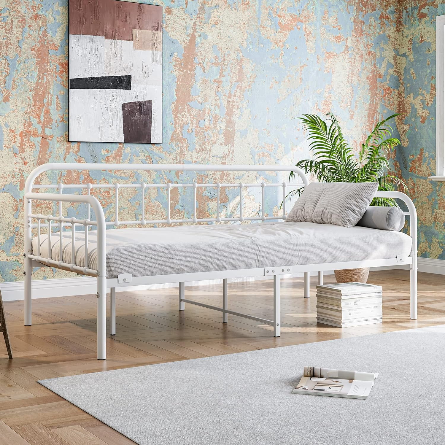 Metal Daybed Frame Twin Size with Steel Slats Platform Furniture,Black ...