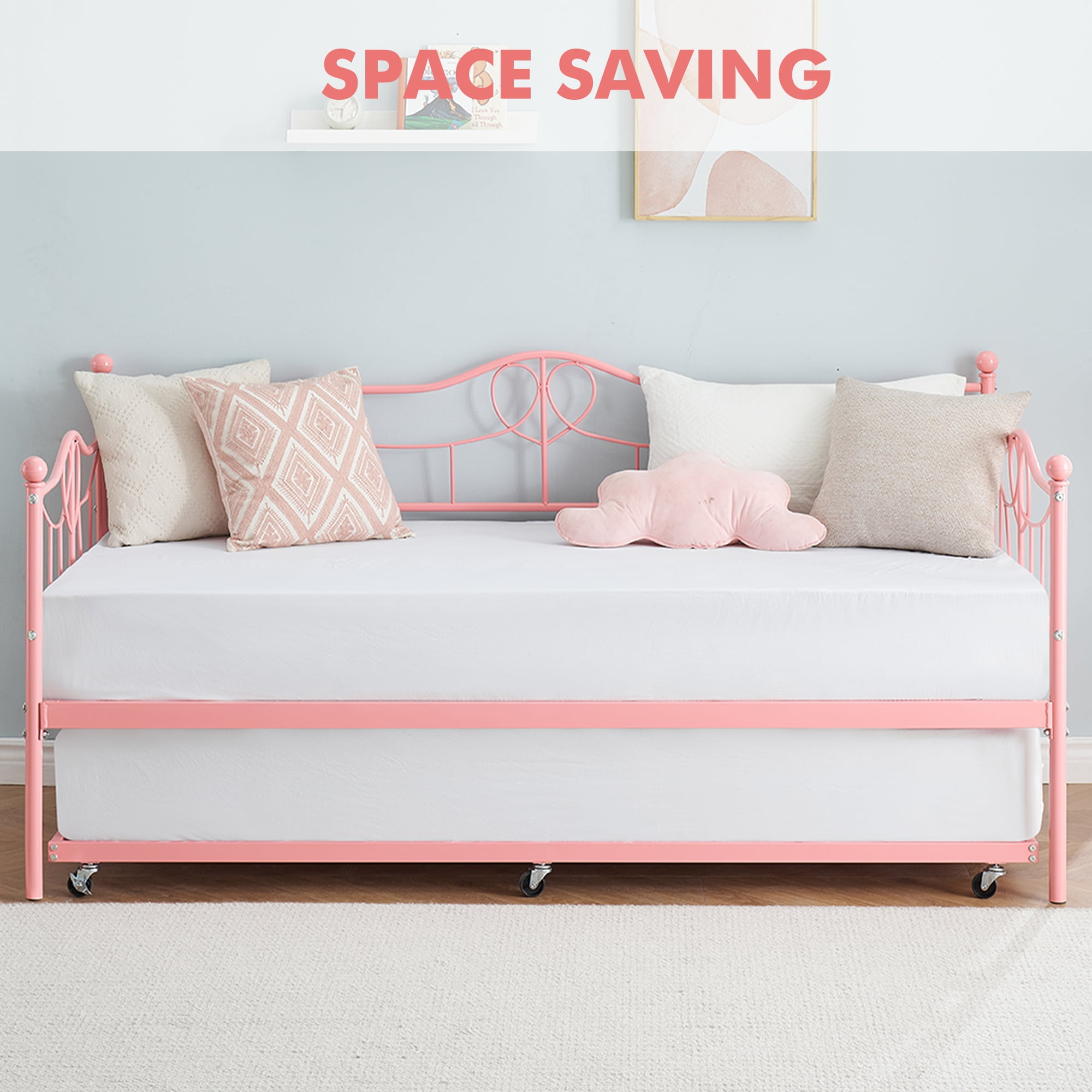 Metal Daybed Frame with Trundle Heavy Duty Metal Slats/Mattress ...