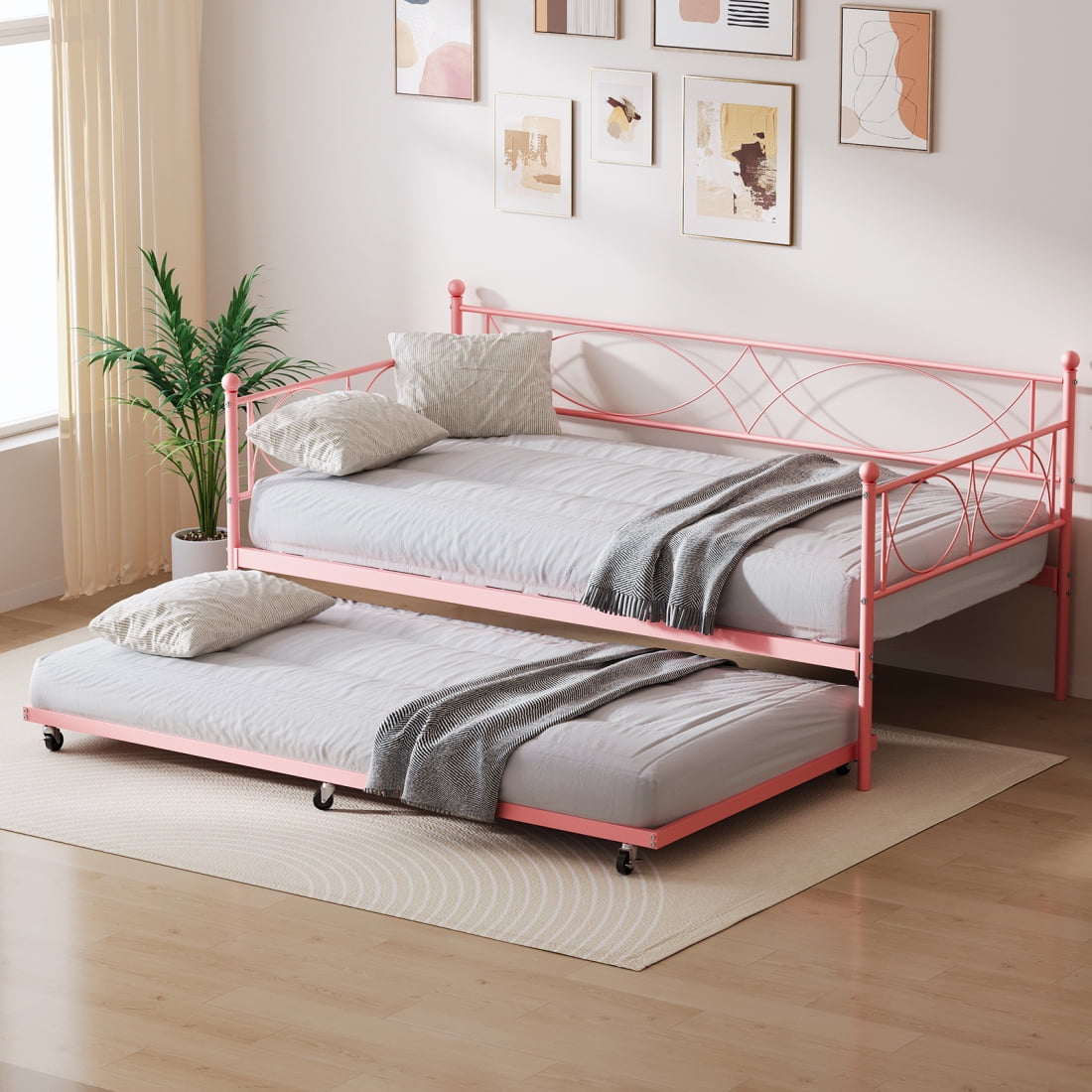 RONSHIN Metal Daybed Frame with Trundle, Heavy Duty Metal Slats ...