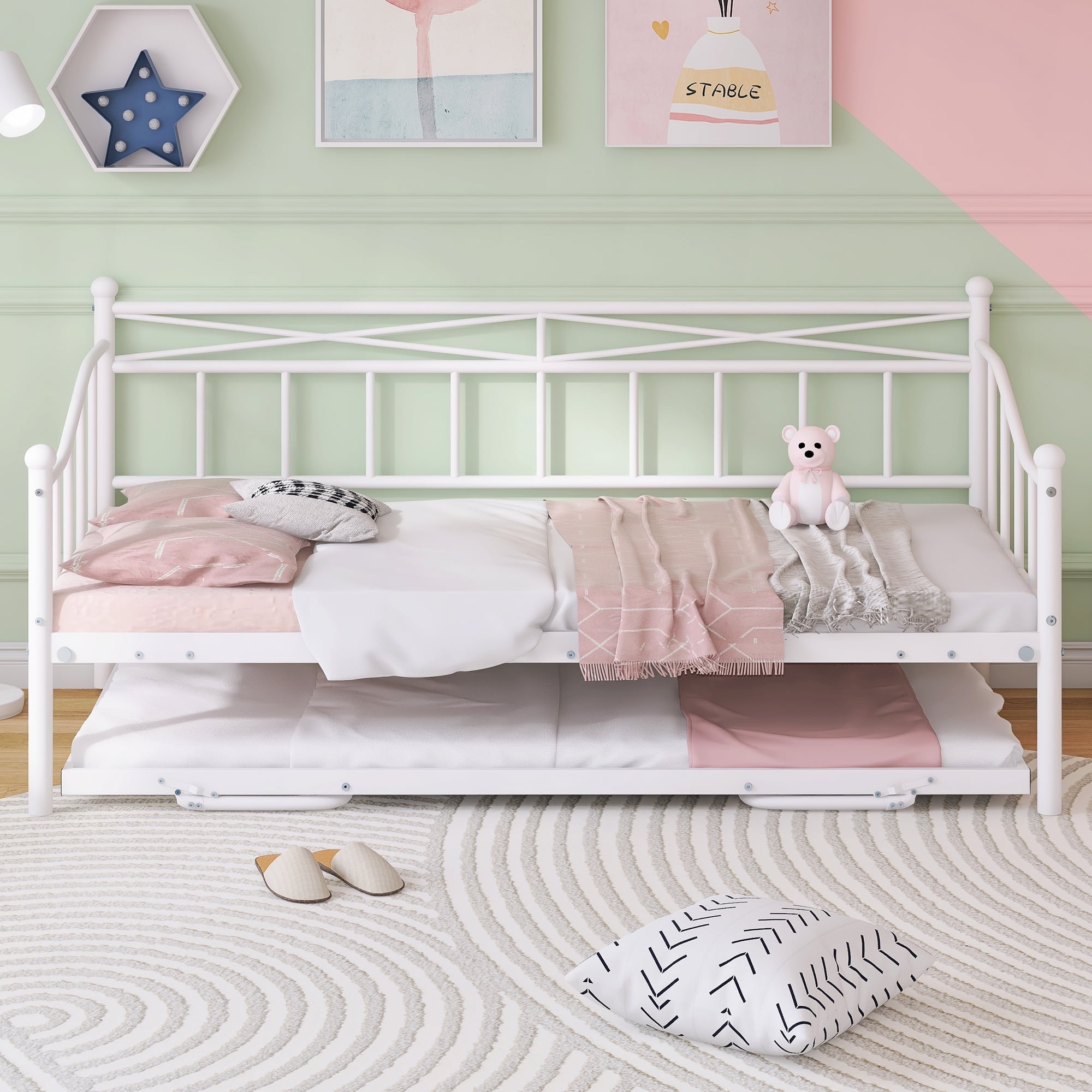 Metal Daybed with Trundle, ENYOPRO Twin Daybed and Pop Up Trundle Frame ...