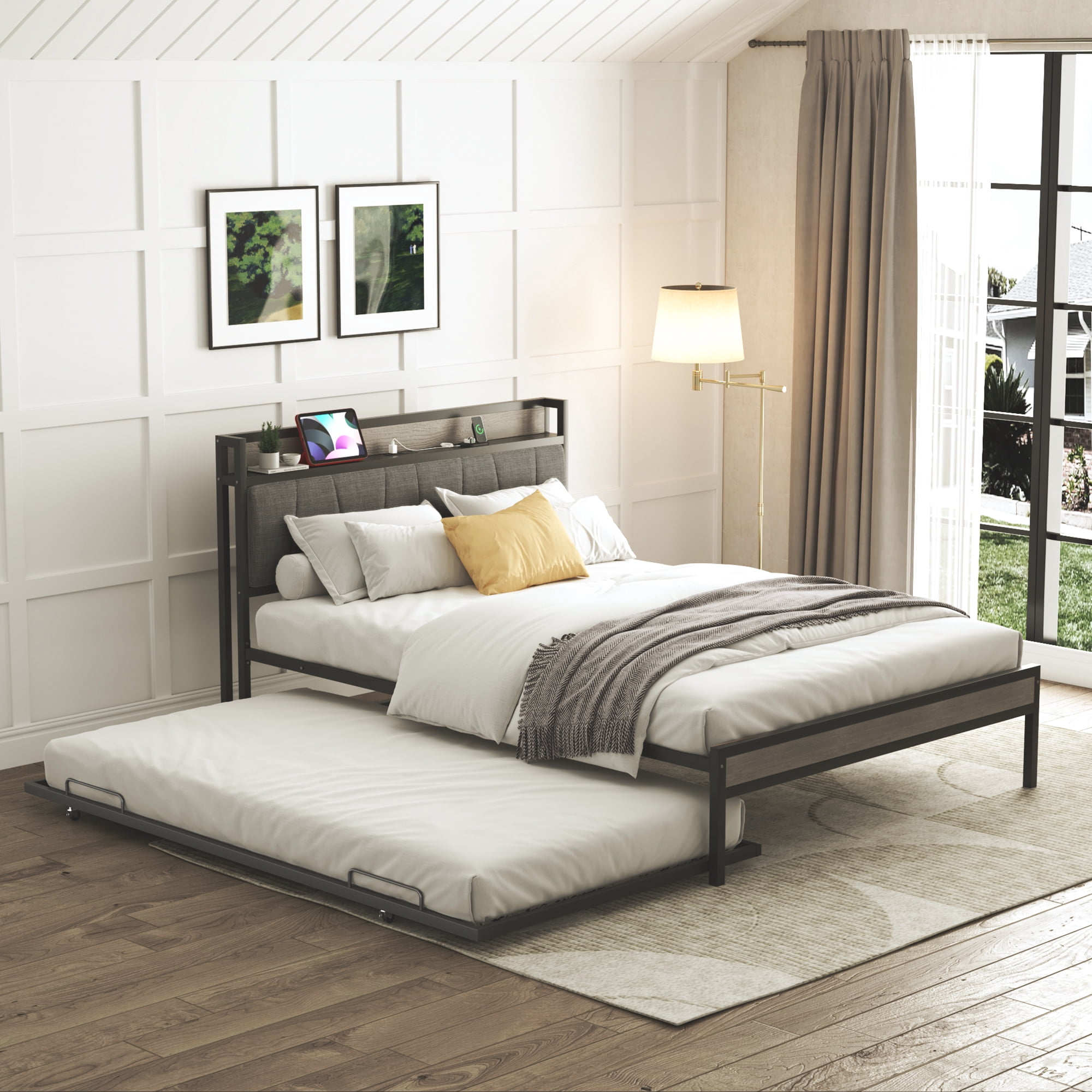 Metal Daybed,Upholstered Headboard,Electrical Outlet,USB Port,with ...
