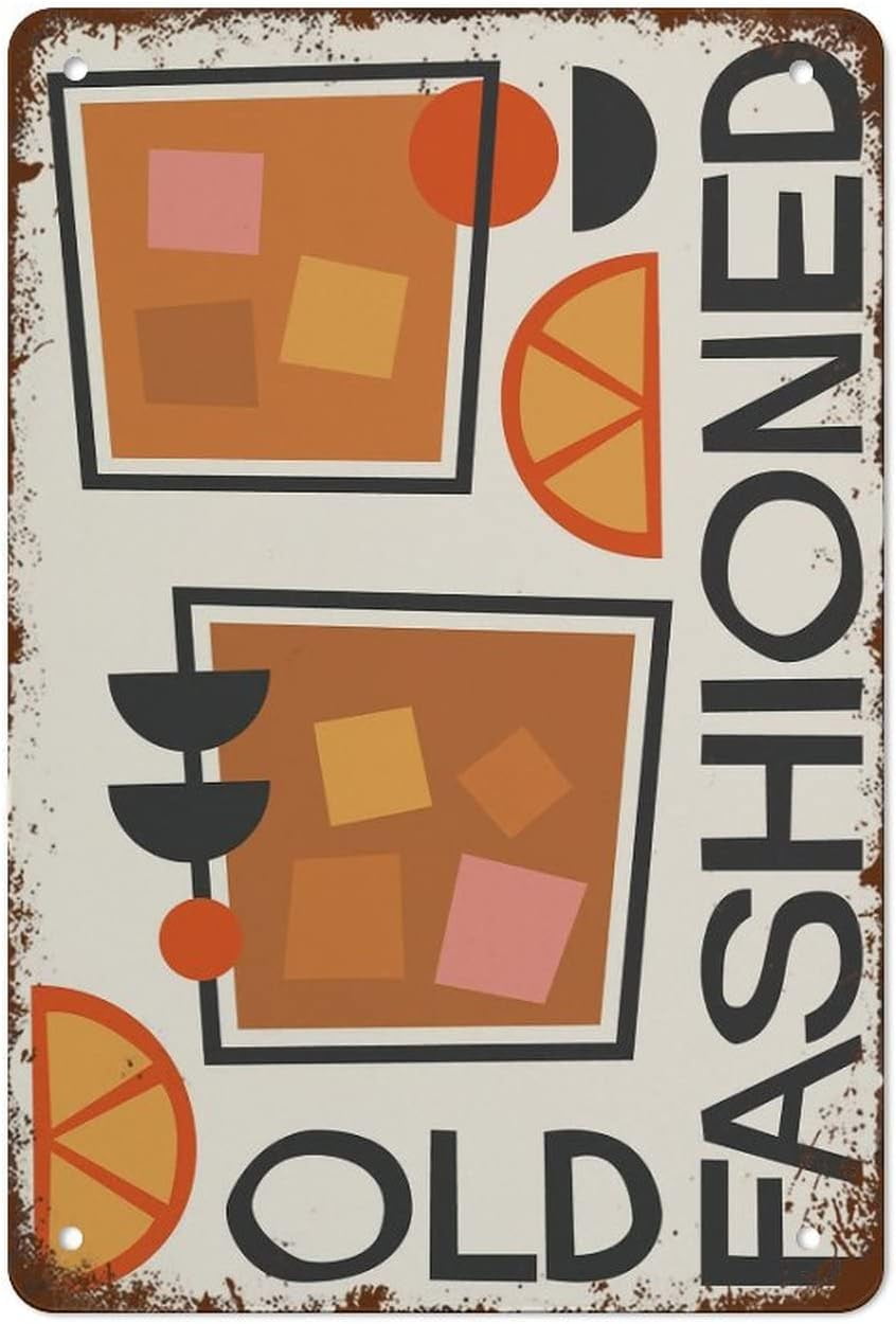 Metal Decor for Table Old Fashioned Cocktail Art Print, Minimalist Mid ...