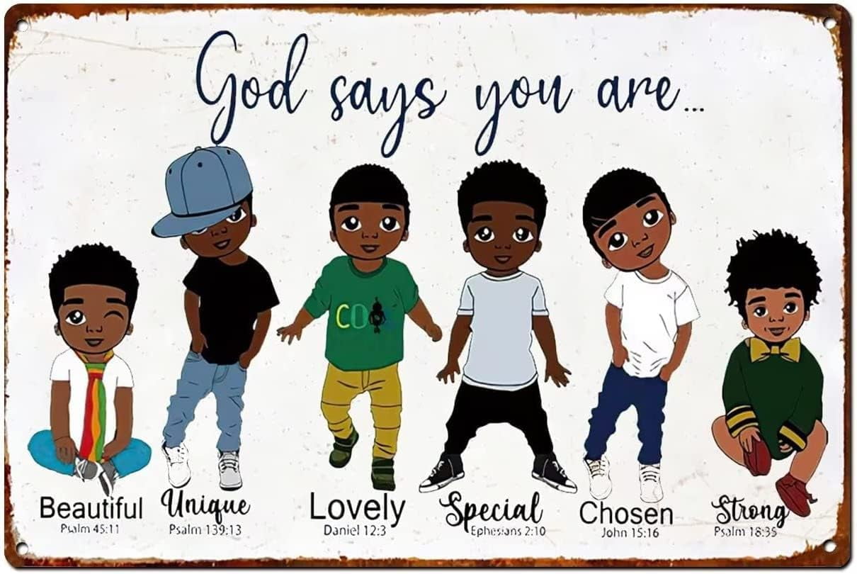 Metal Decor for Wall Black Afro African American Boy Metal Tin Sign ...