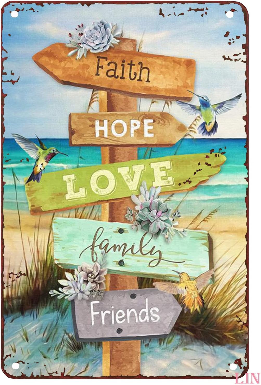 Metal Decorations for Outside Hummingbird Beach Faith Hope Love Family ...