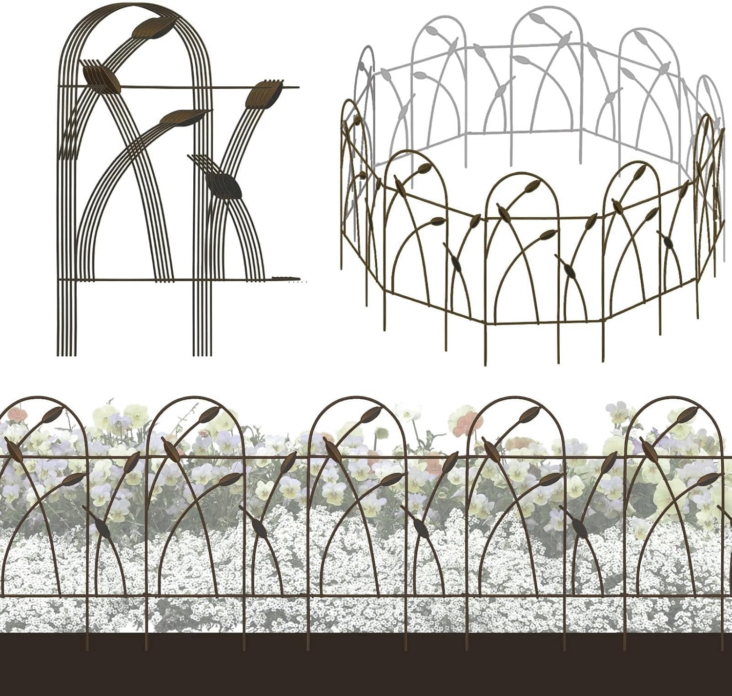 Metal Decorative Garden Fence Border, 32 in x 16 ft,Rustproof Wrought ...