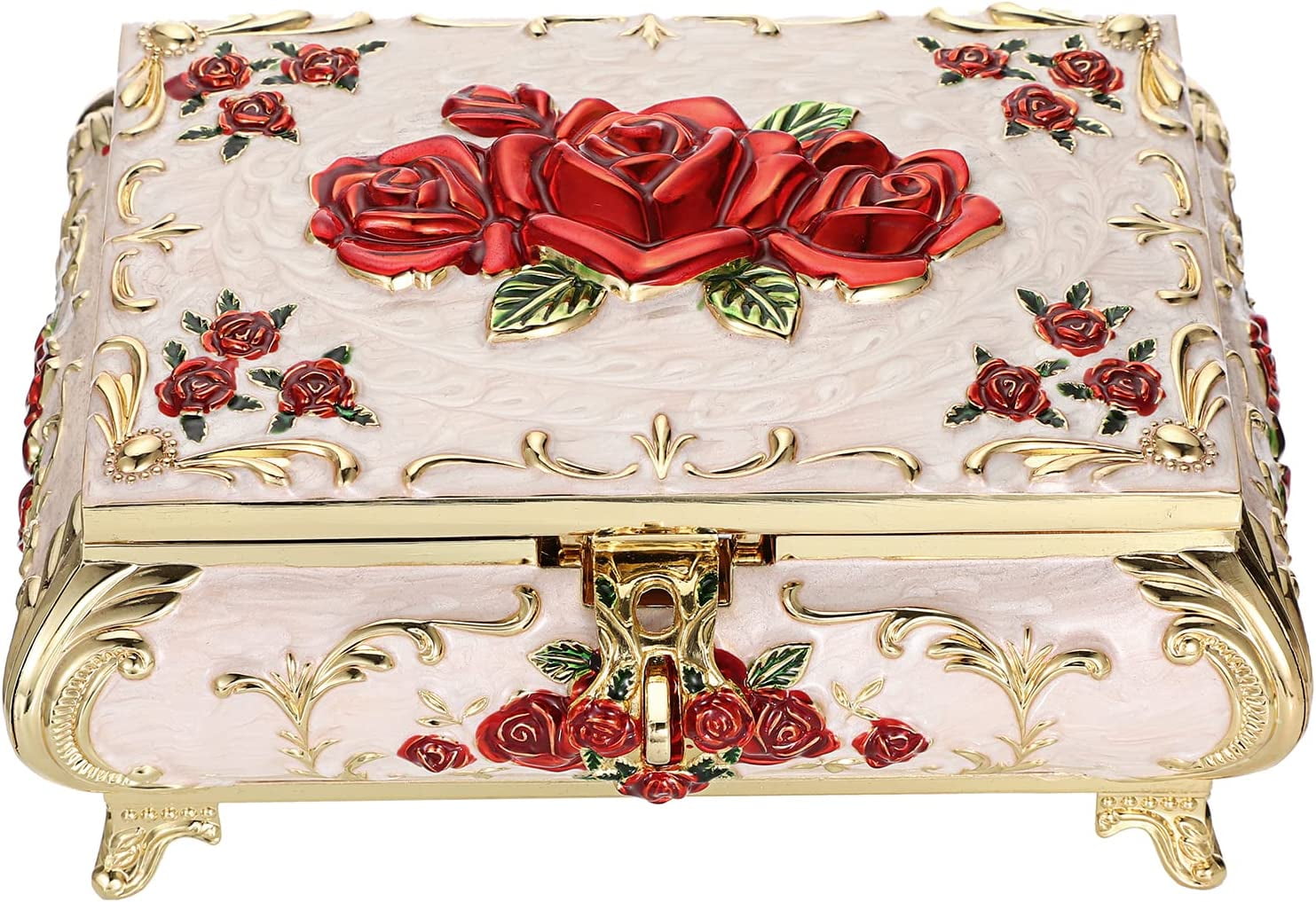Metal Decorative Jewelry Box Vintage Treasure Chest Case Ornate Trinket ...