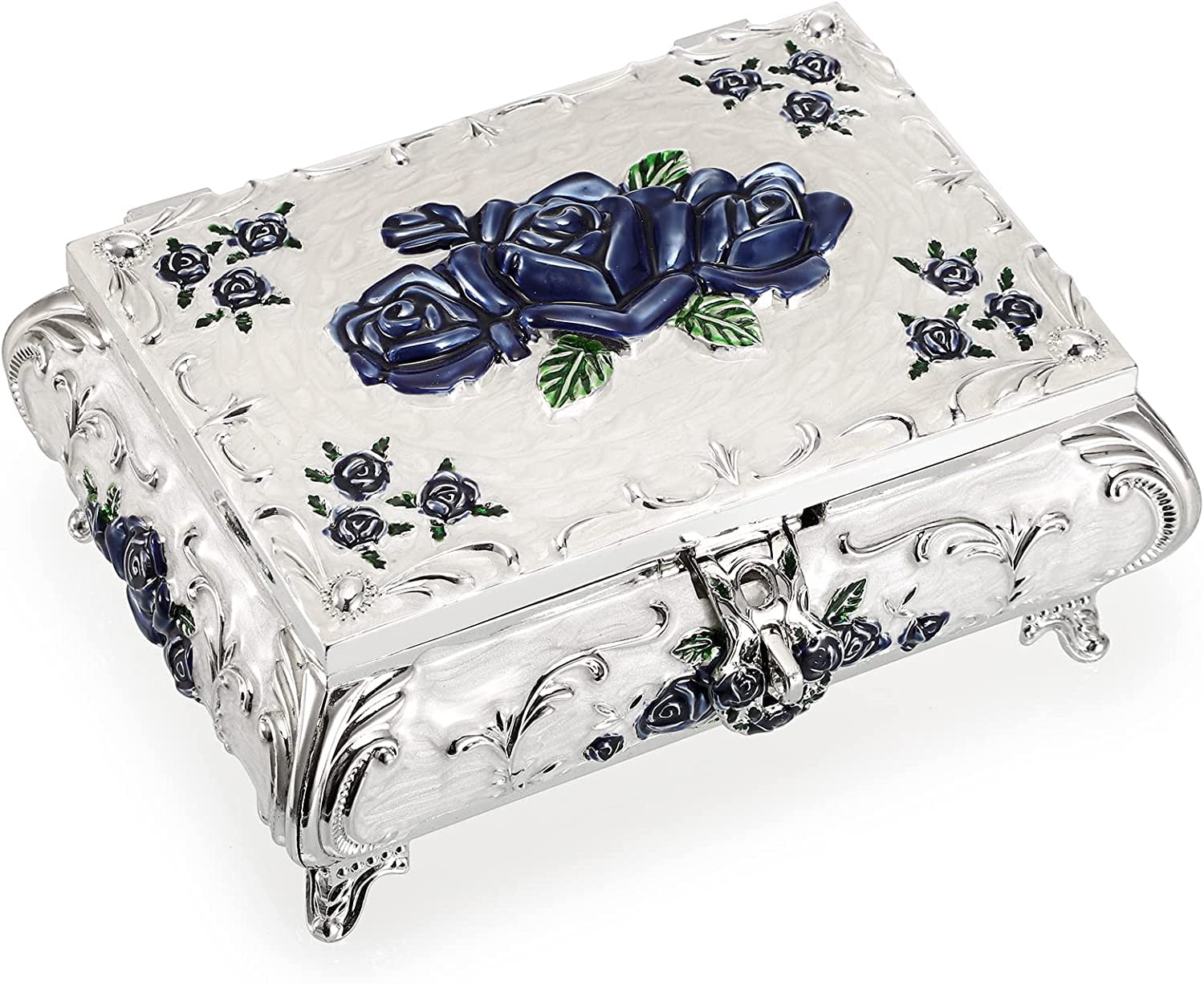 Metal Decorative Jewelry Box Vintage Treasure Chest Case Ornate Trinket ...